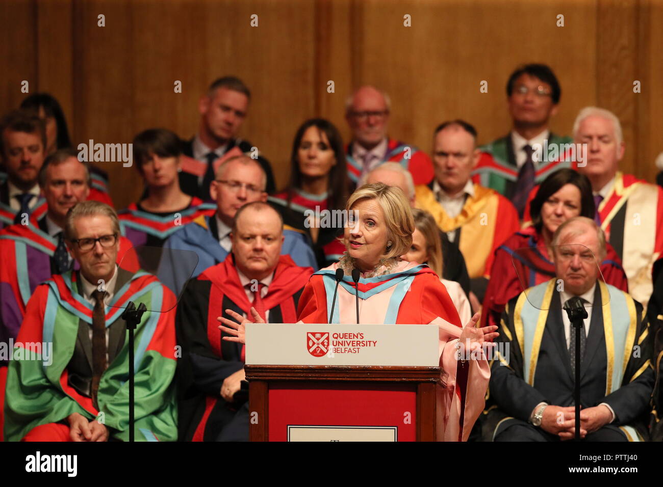 Hillary Clinton makes an address during a ceremony at Queen's ...