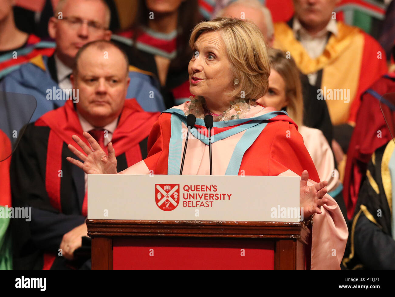 Hillary Clinton makes an address during a ceremony at Queen's ...