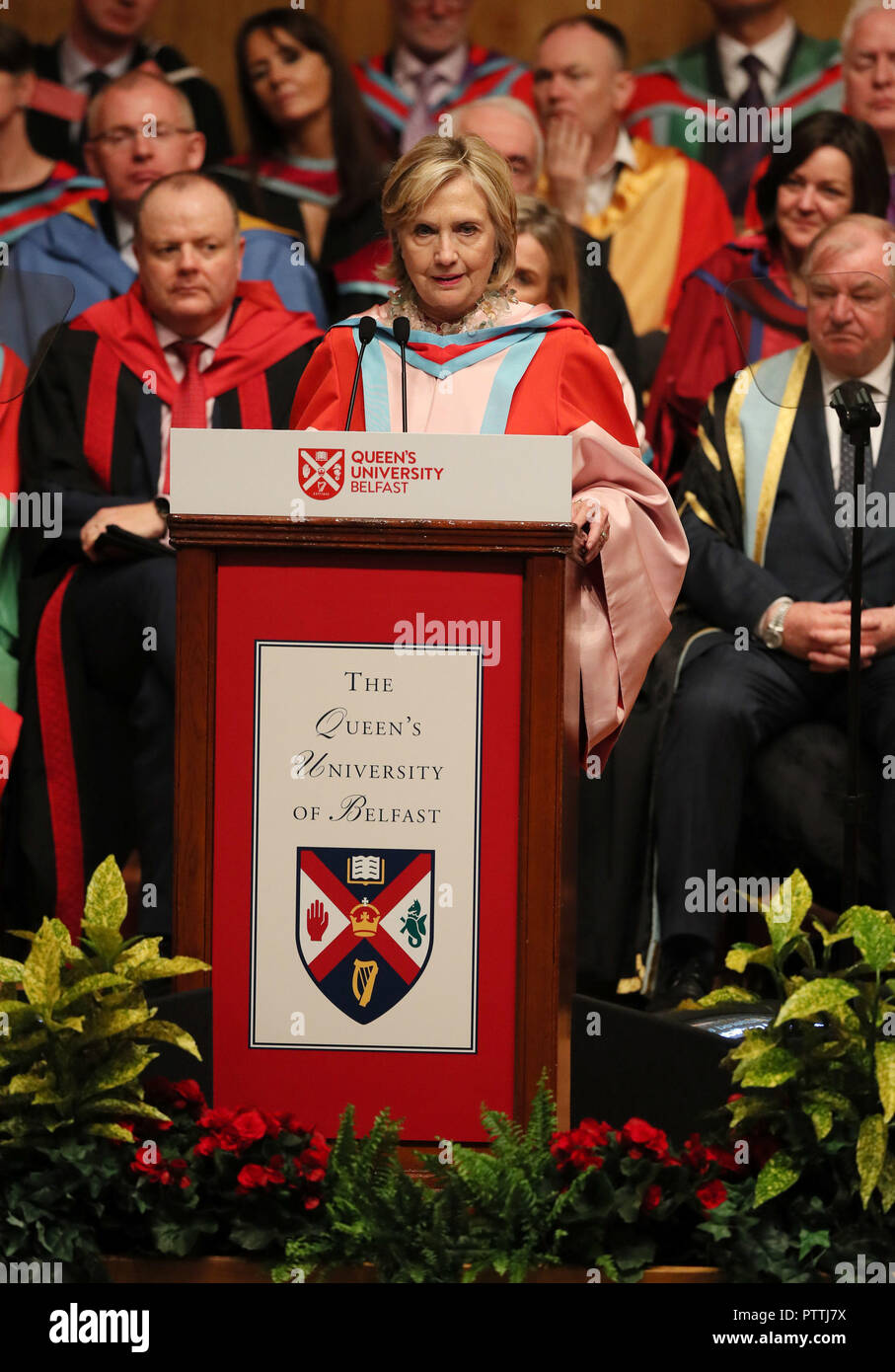 Hillary Clinton makes an address during a ceremony at Queen's ...