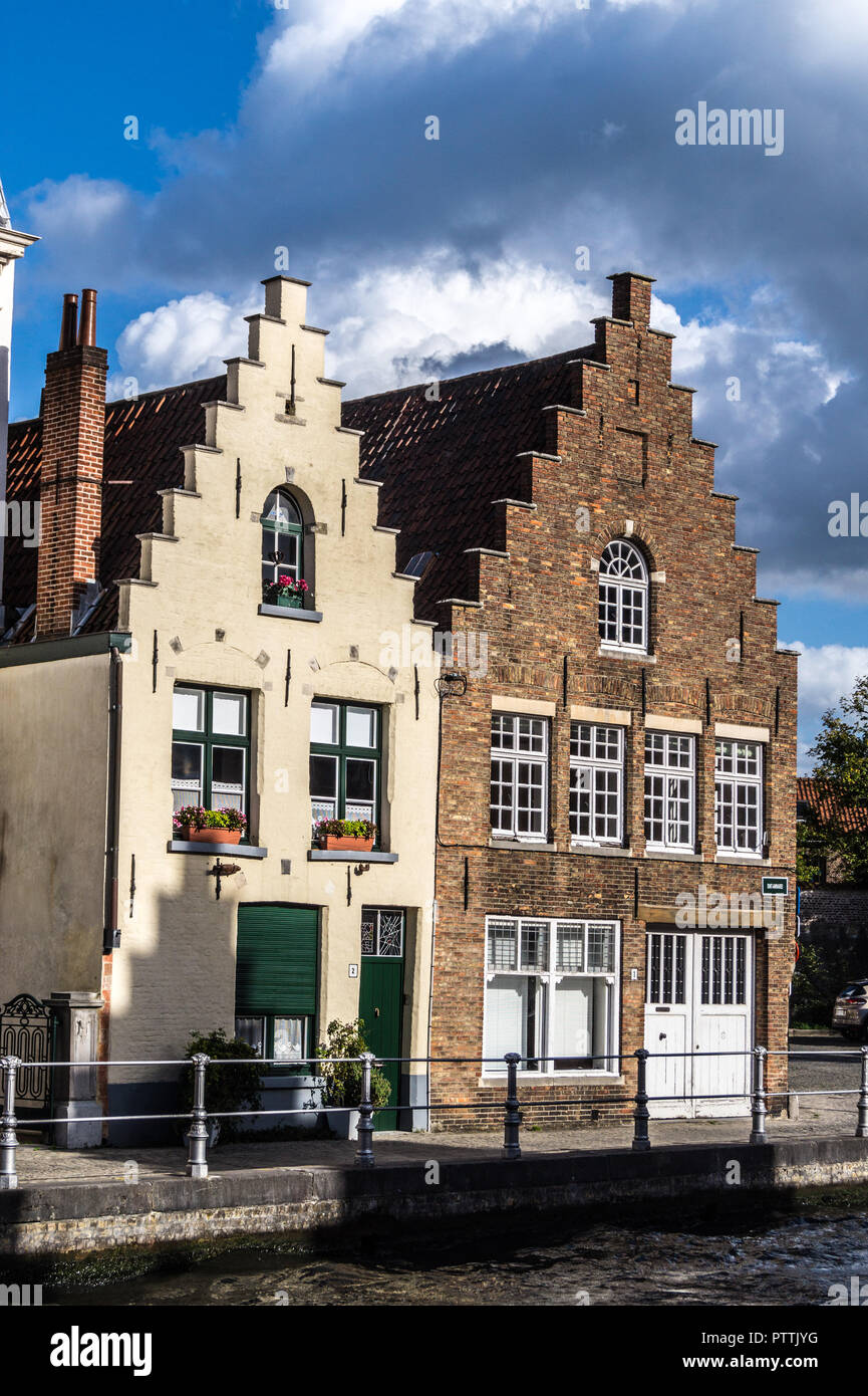 Traditional Flemish gabled houses on Sint Annarei, Bruges, (Brugge ...