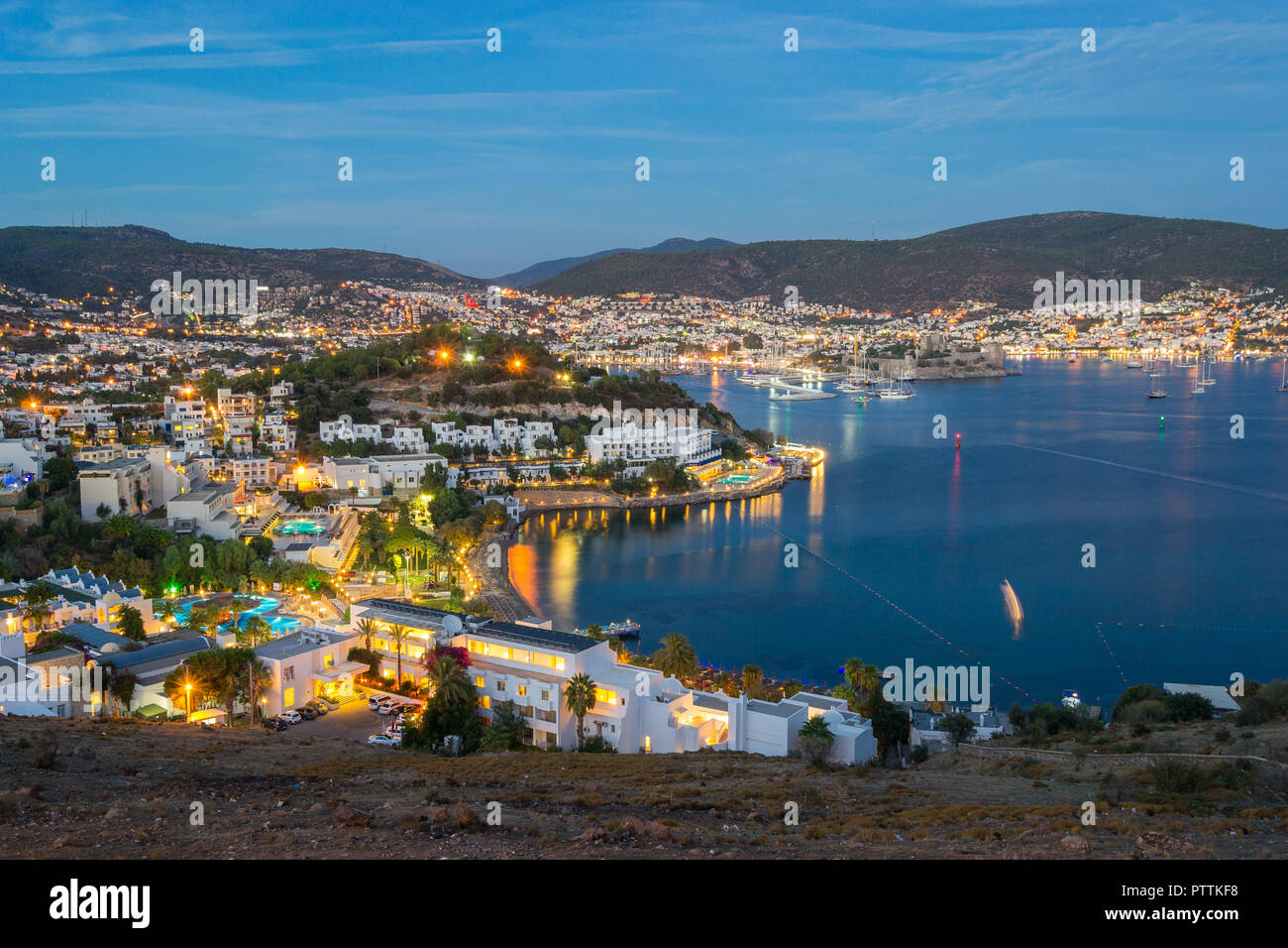Beautiful panormaic view of Bodrum after sunset - Turkey Stock Photo ...