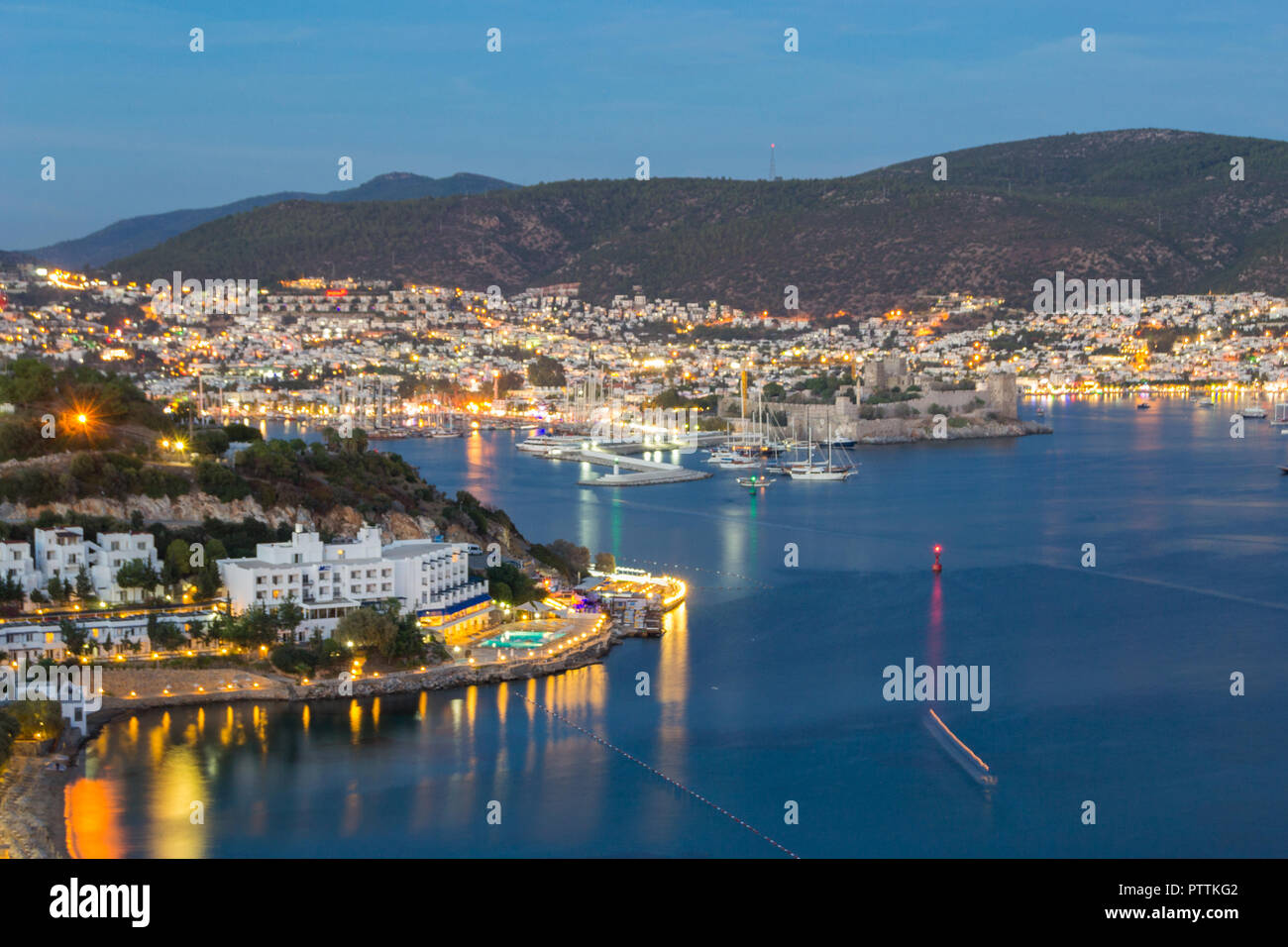 Beautiful panormaic view of Bodrum after sunset - Turkey Stock Photo ...