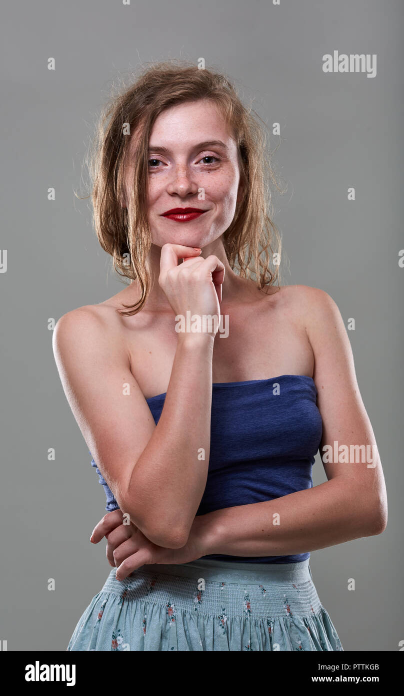 Closeup portrait of a beautiful woman with no makeup, studio shot on ...