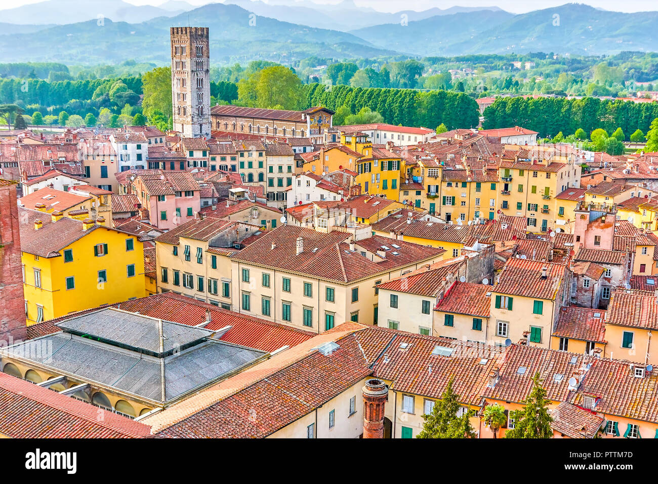 The beautiful medieval town Lucca best seen from the viewpoint on the ...