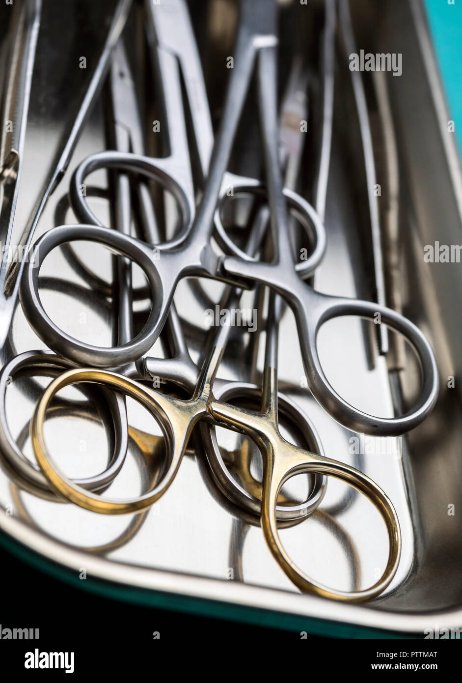 Several scissors for surgery in operating room of a hospital ...