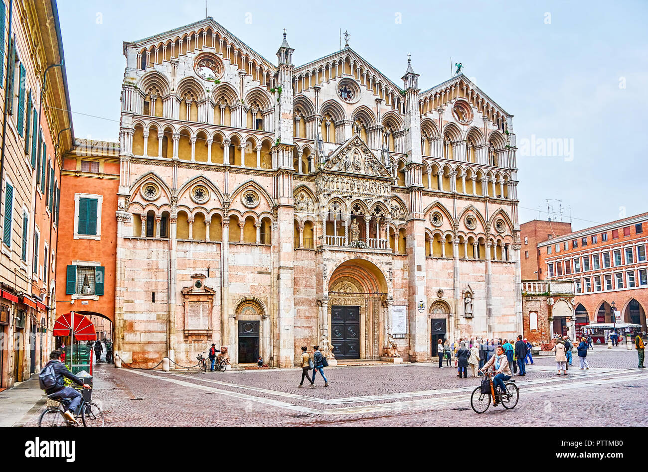 FERRARA, ITALY - APRIL 30, 2013: The beautiful northern frontage of ...