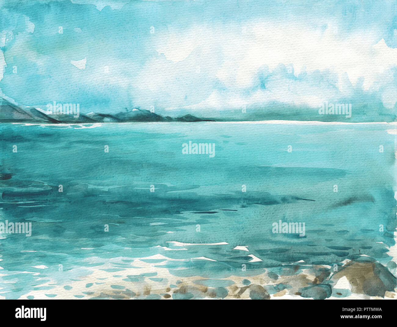 Ocean watercolor hand painting illustration Stock Photo - Alamy