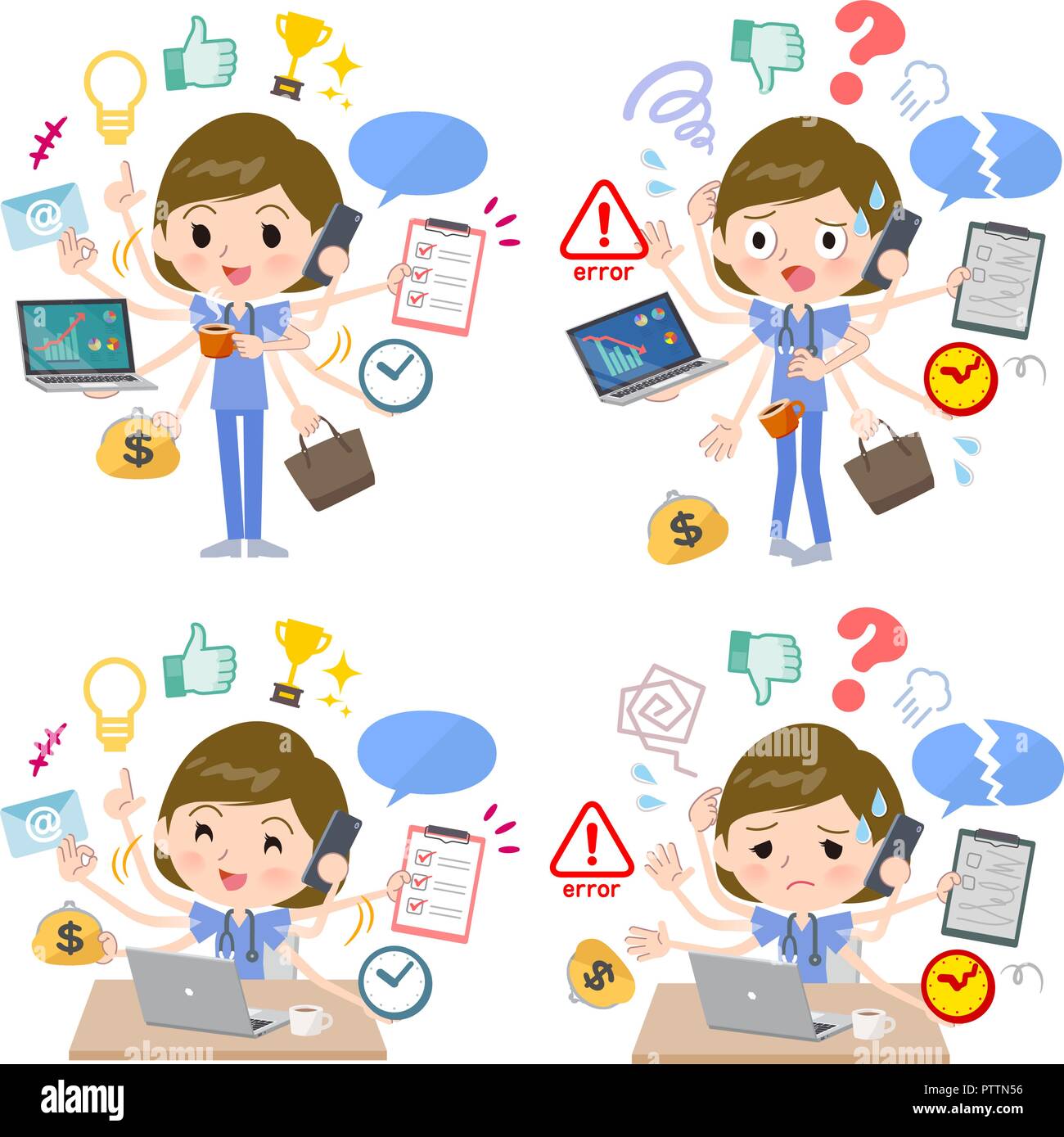 A set of Surgical Doctor women who perform multitasking in the office ...