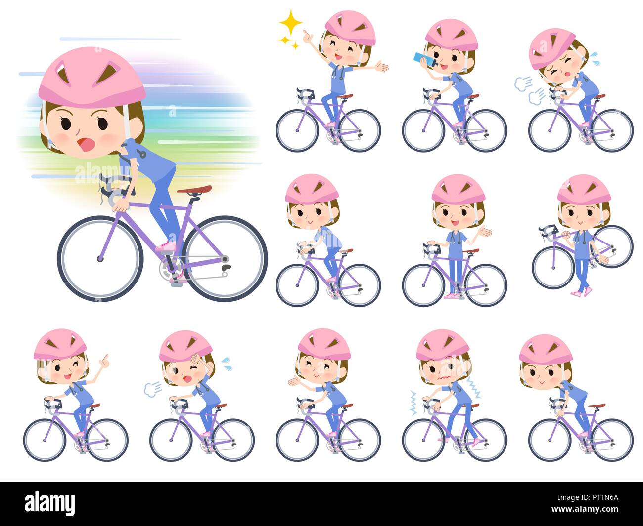 A set of Surgical Doctor women on a road bike.There is an action that ...