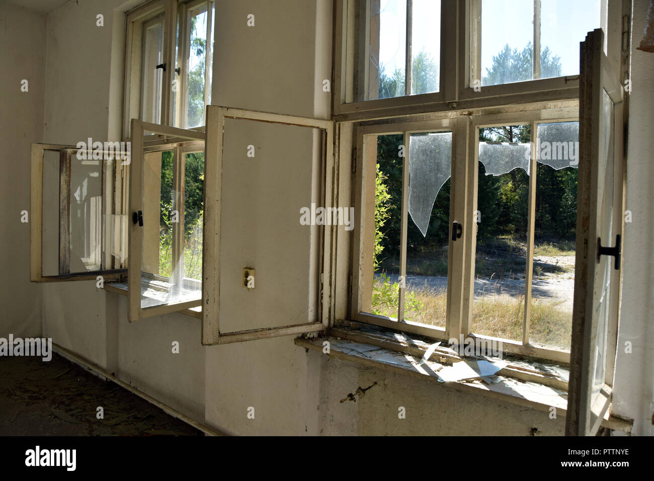 Soviet air base relics in Preschen, former East Germany. The runway ...