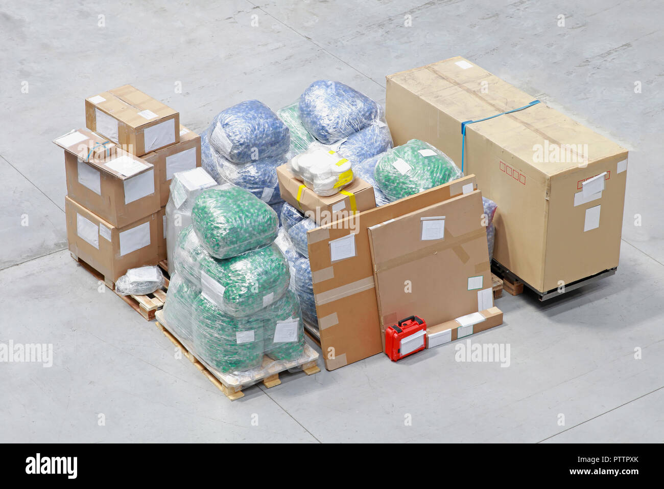 Pile of packed boxes with equipment and ready for shipping Stock Photo ...