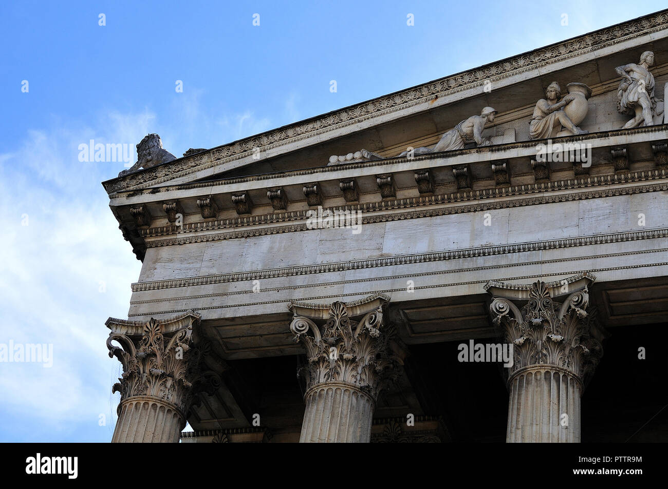 detail of a gable at historic building in neoclassical style with ...