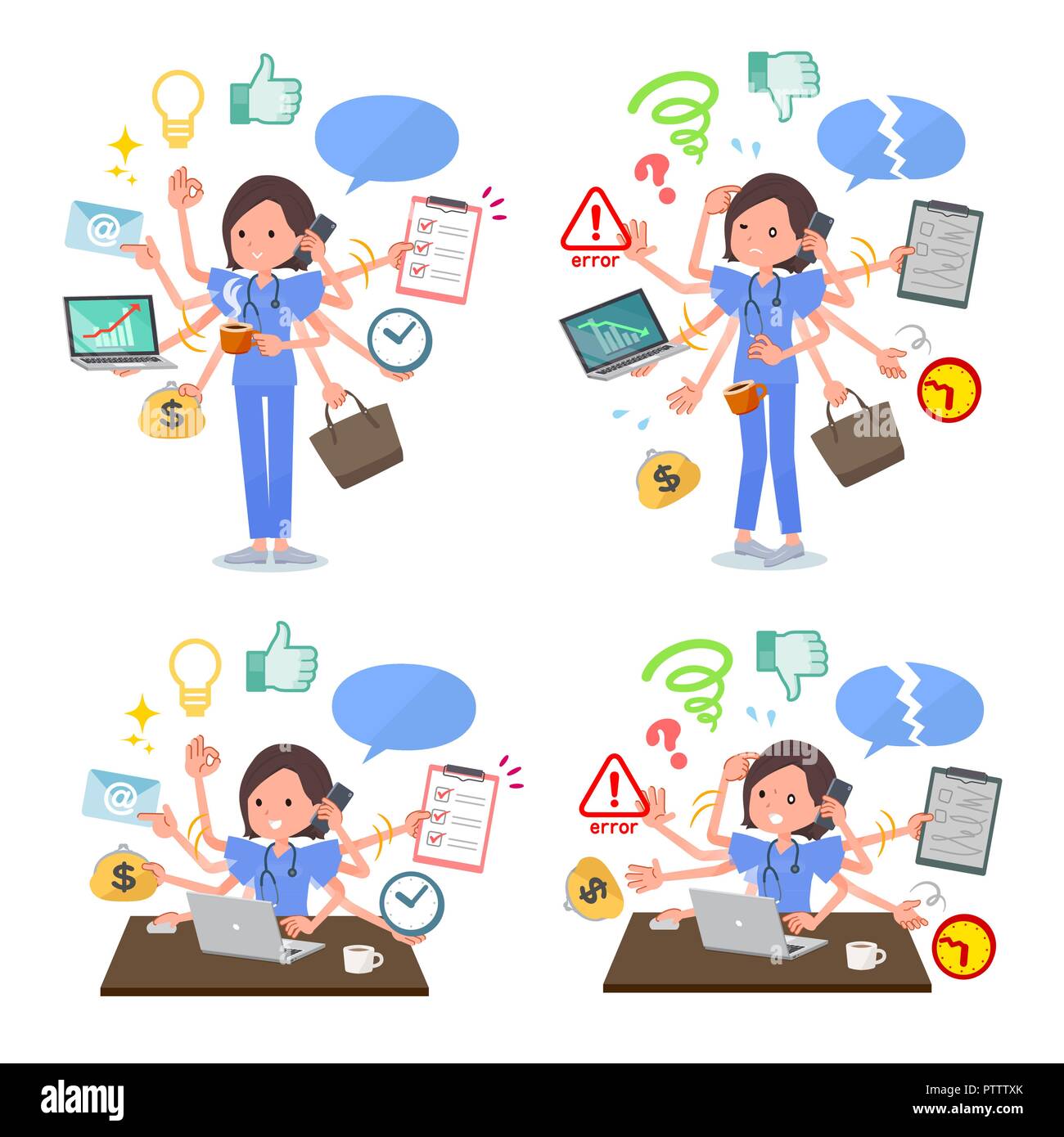 A set of Surgical Doctor women who perform multitasking in the office ...