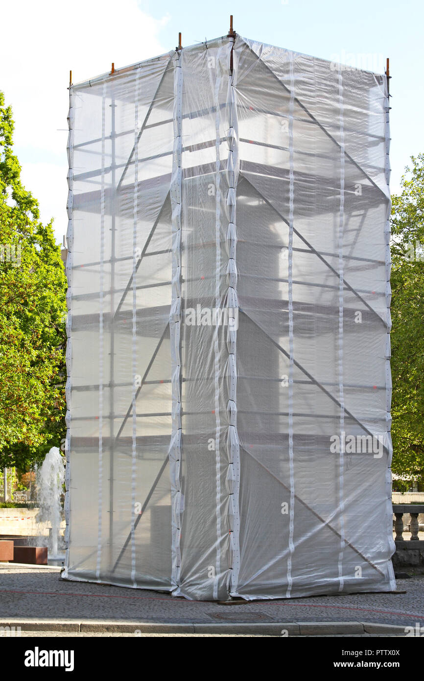 Monument restauration and construction scaffolding fence Stock Photo ...