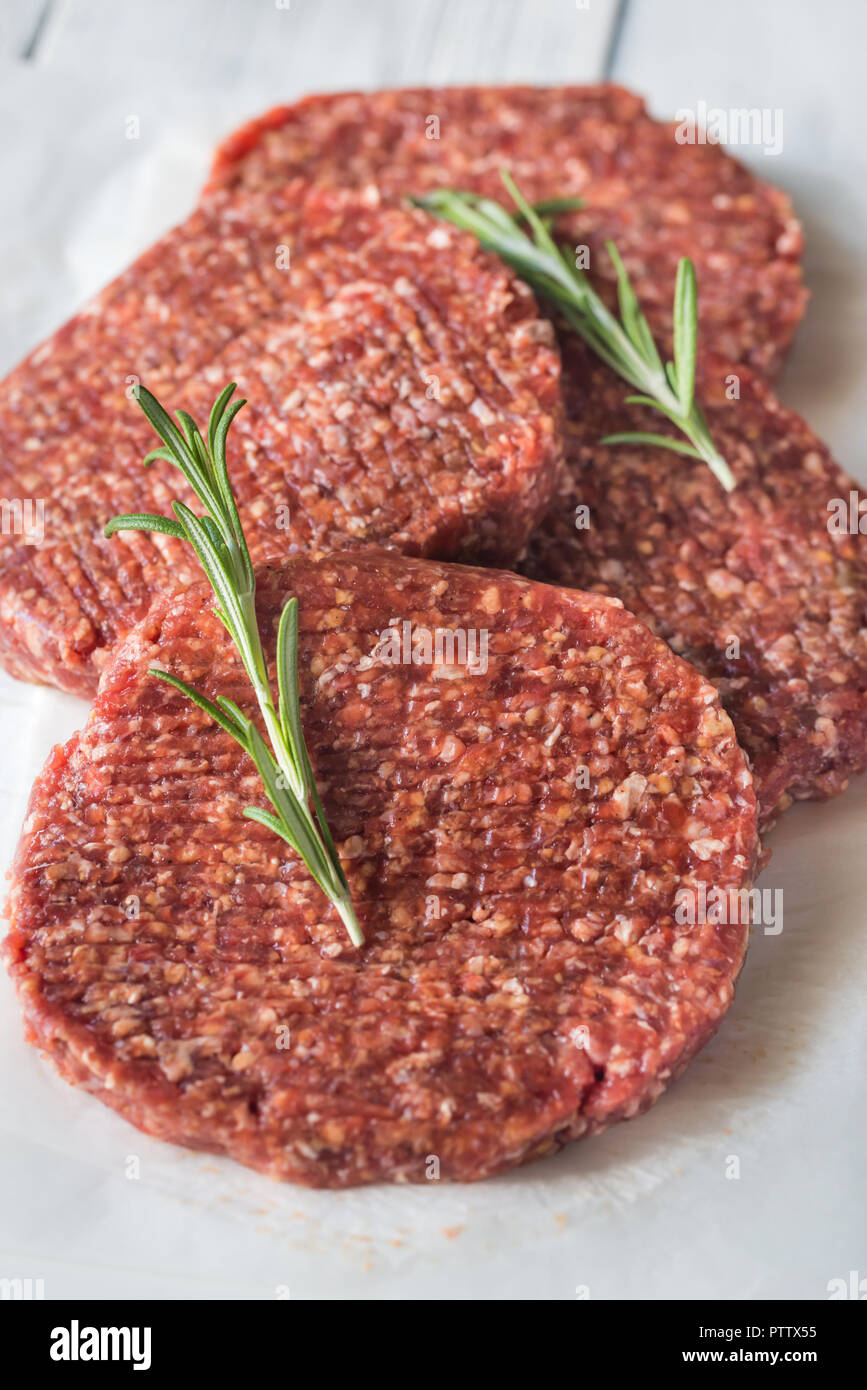 Raw beef patties on the white parchment Stock Photo - Alamy