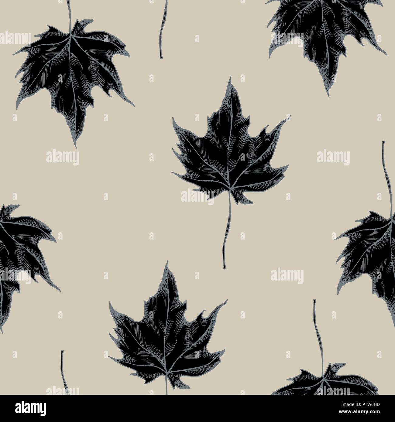 Vector seamless pattern of maple leaves. Hand drawn vector illustration ...