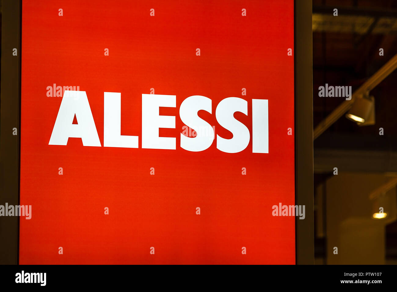 BOLOGNA, ITALY - OCTOBER 2, 2018: lights are enlightening ALESSI ...