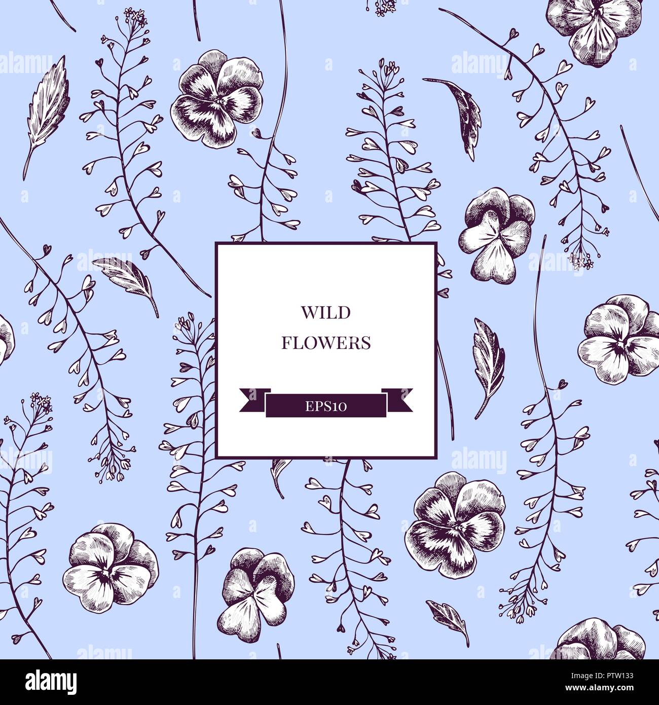 Vector seamless pattern of wild flowers. Hand drawn vector illustration ...