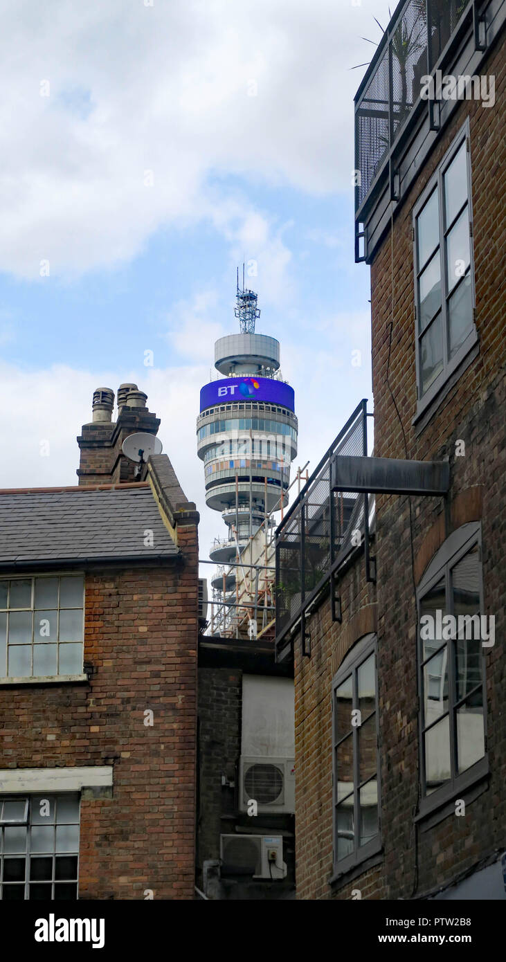 The BT Post office Tower over the London moody Skyline Stock Photo - Alamy