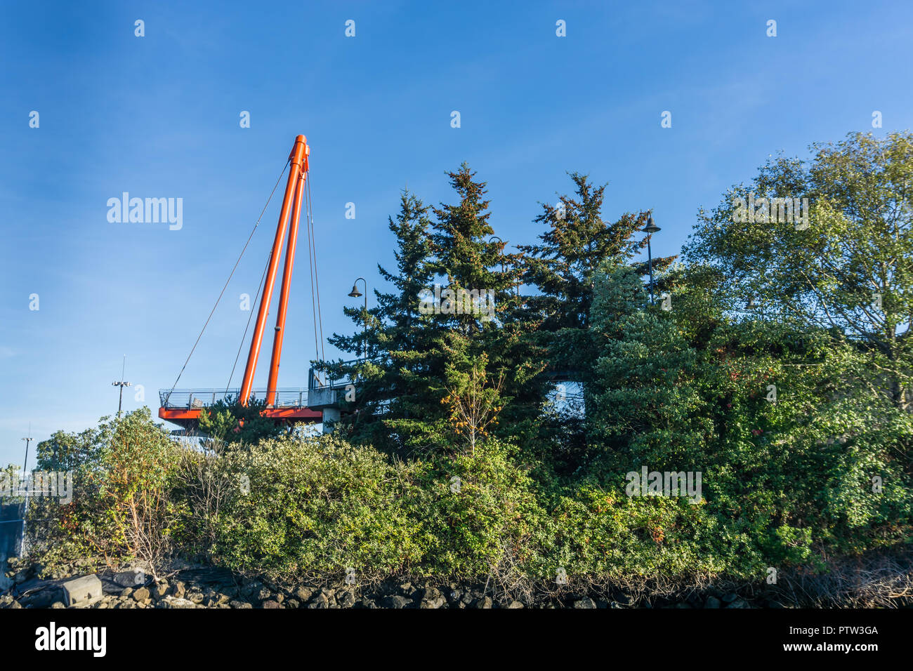 An orange structural arch rises up at the observation deck at Jack ...