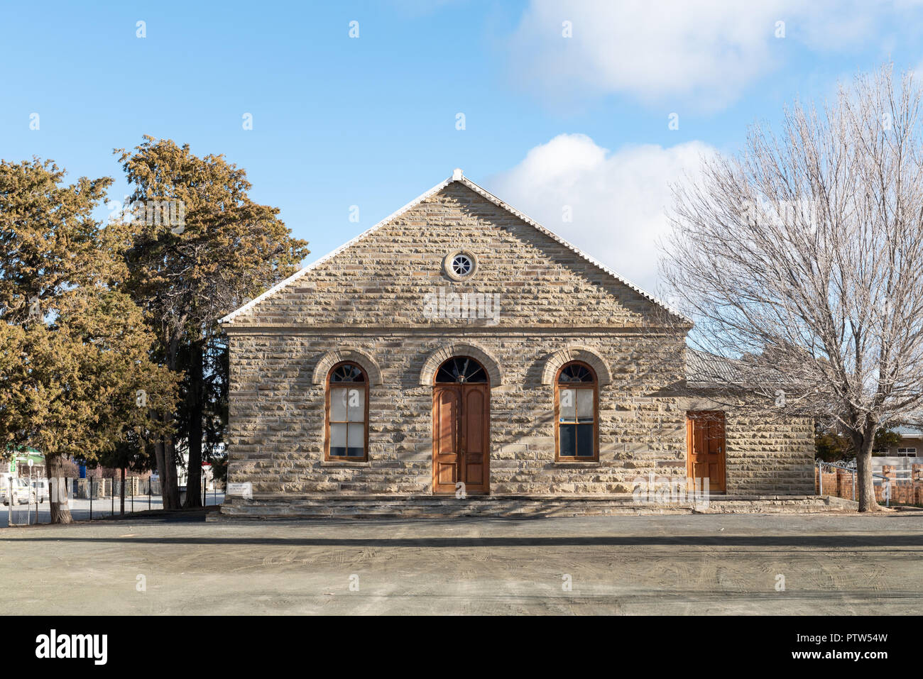 SUTHERLAND, SOUTH AFRICA, AUGUST 7, 2018: The Dutch Reformed Curch Hall ...