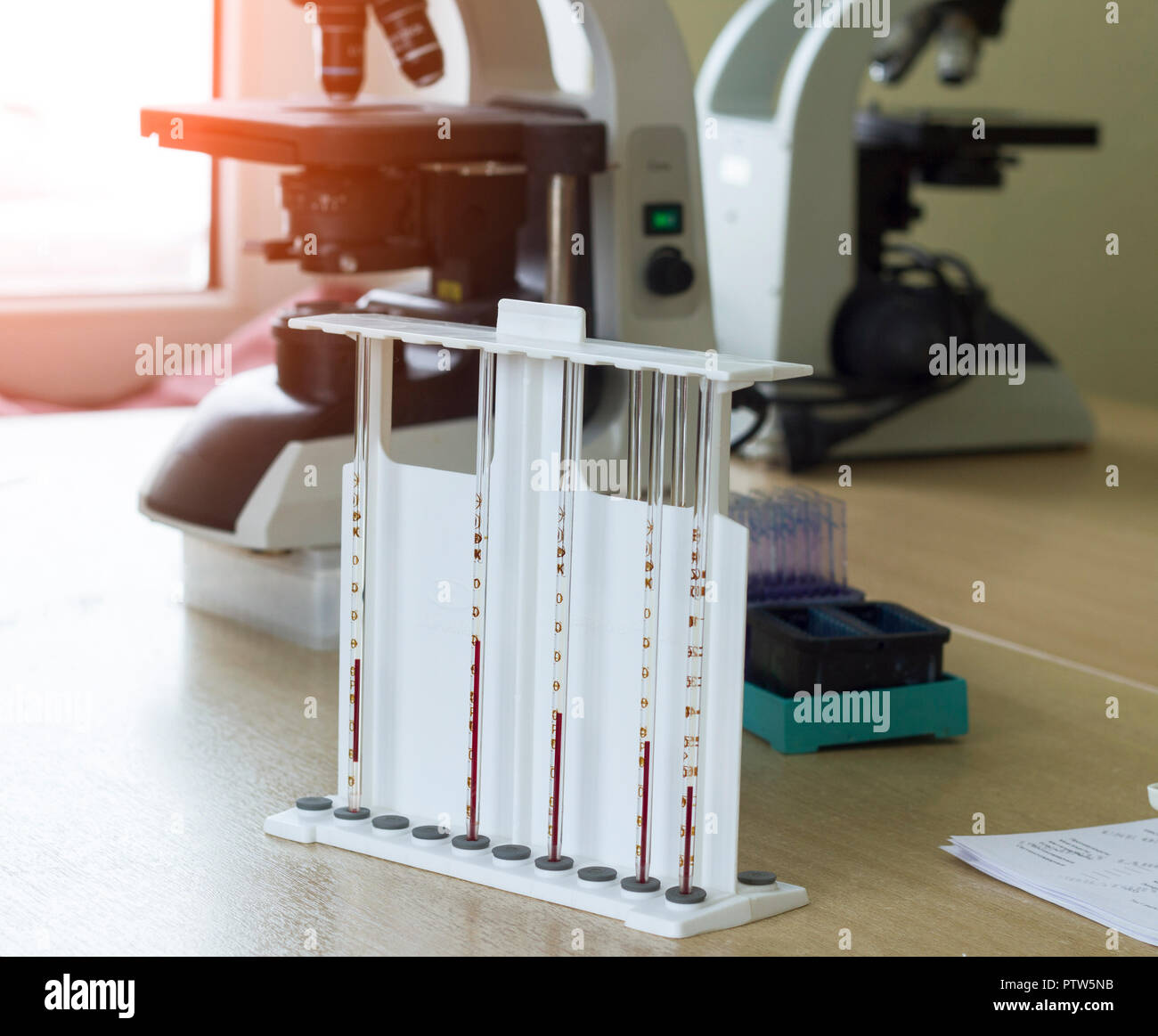 blood test for ESR microscopes, medicine and blood, virus nipah Stock ...