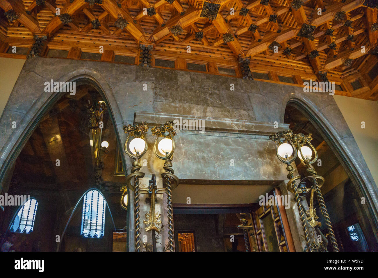 Inside the Palau Guell palace designed by Antonio Gaudi in Barcelona ...