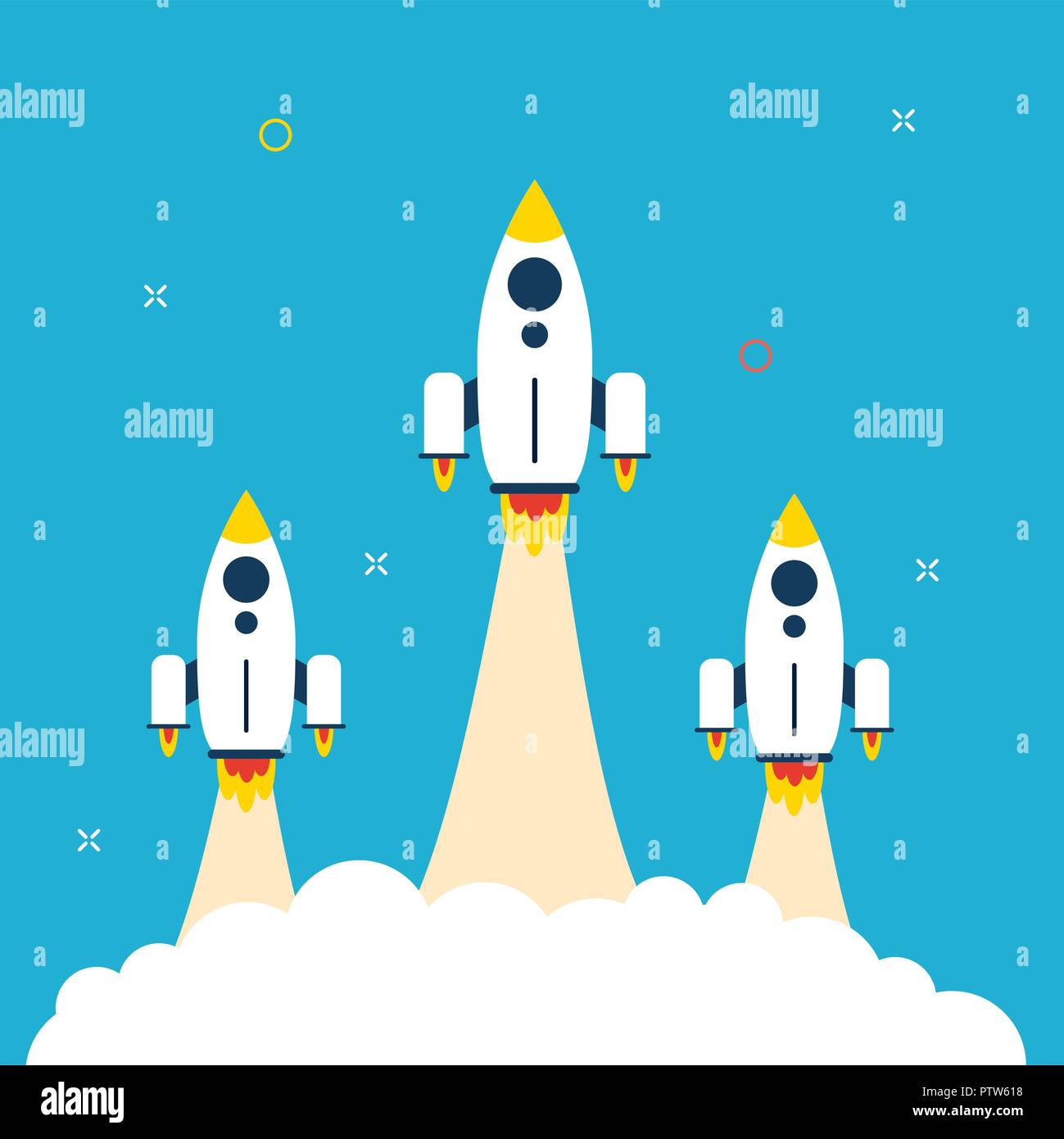 Vector rocket launch and smoke in background blue. Concept of startup ...