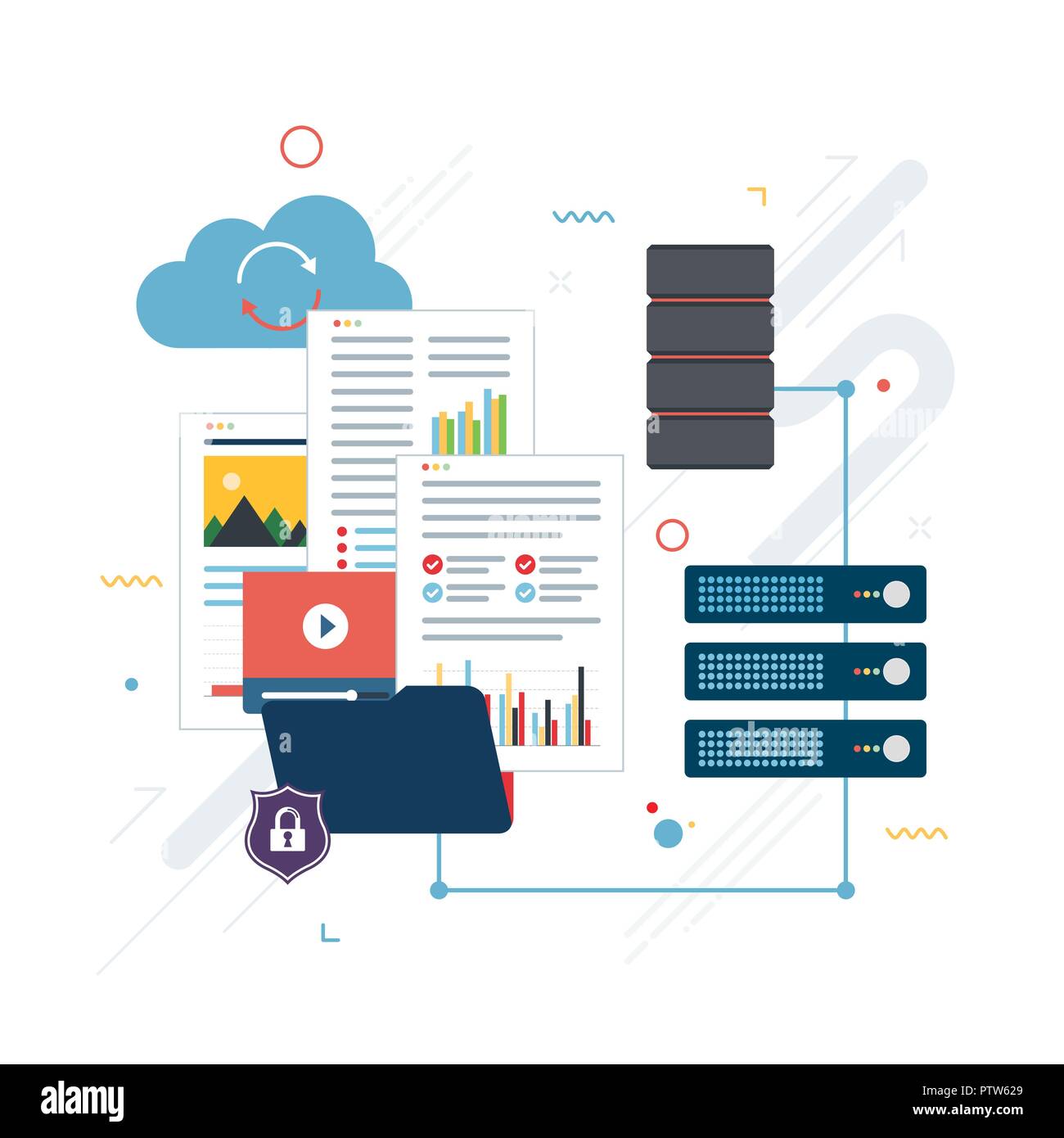 Flat design concepts for shared data, documents, videos and photos.Internet computer users ...