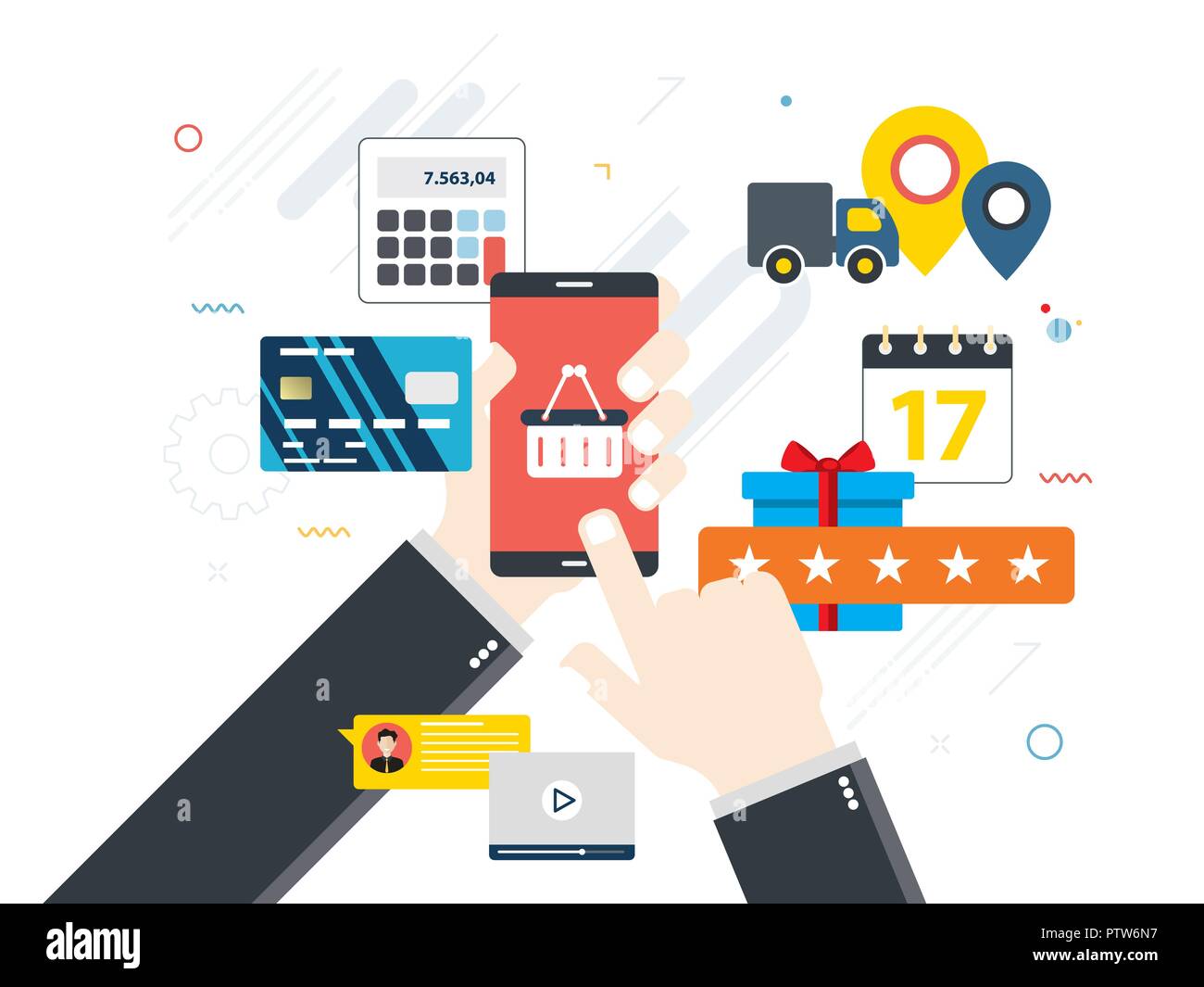 Hands holding smartphone and online shopping screen.Concept of online ...