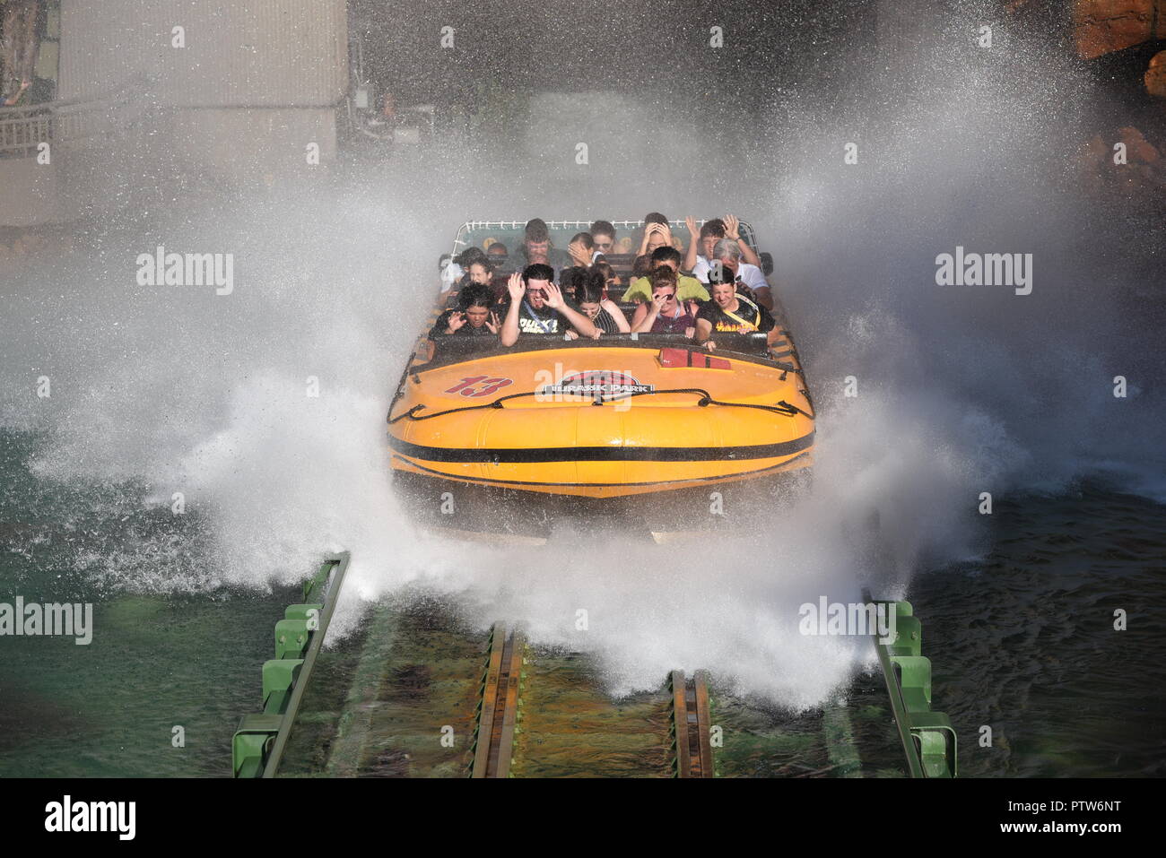 Los Angeles, California, USA -July 30, 2018: Water-based amusement ride ...