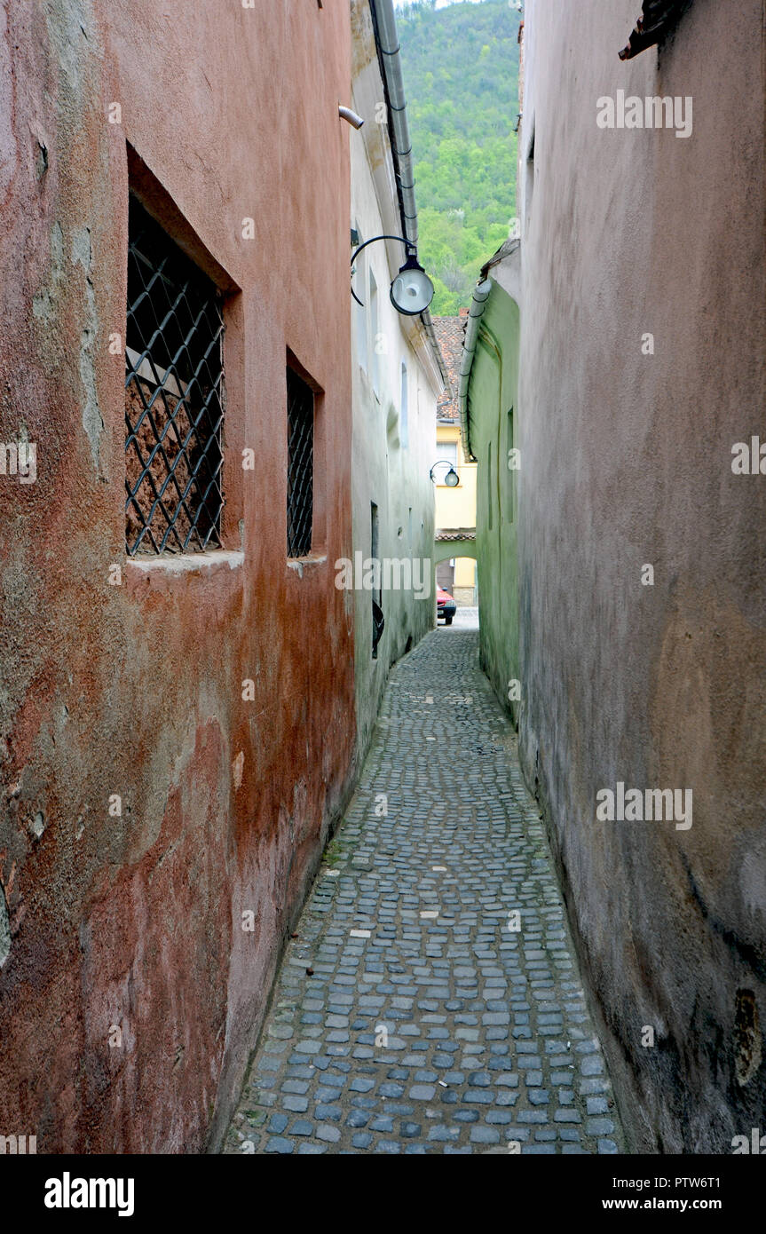 The narrowest street in Romania, brasov Stock Photo - Alamy