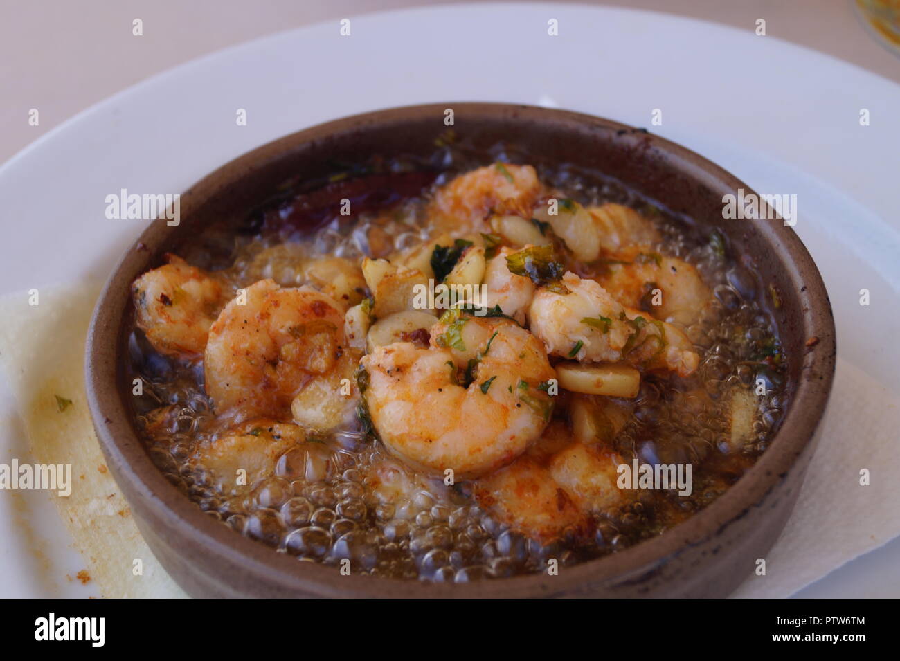 Tapas Gambas Al Ajillo - traditional spanish food Stock Photo - Alamy