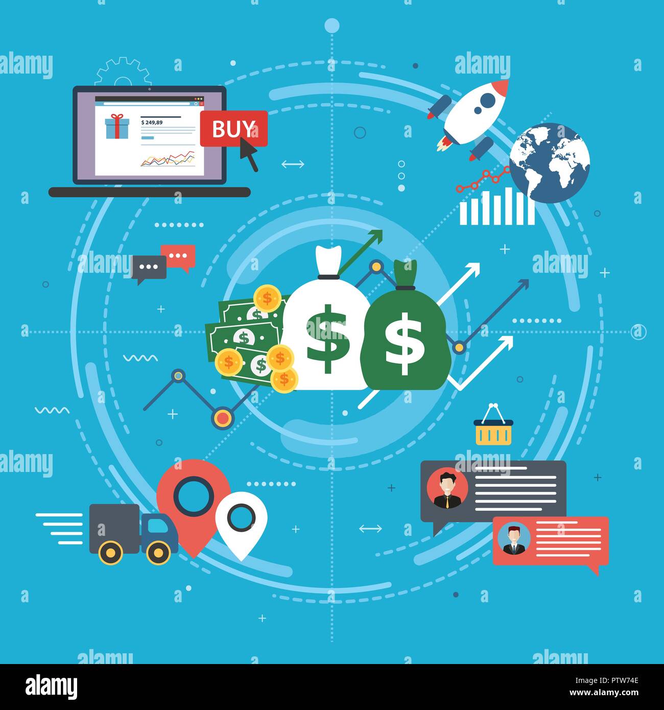 Global economy, business chart and trade success. Money and success in ...