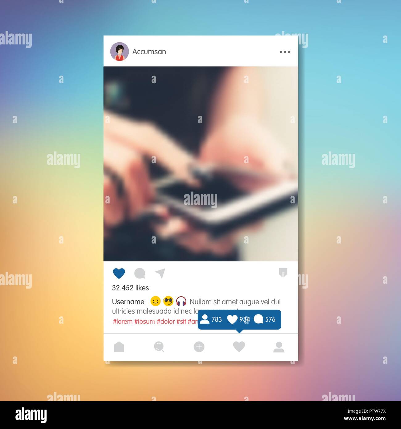 Social network post. Frame for your photo. Colorful background. Vector ...