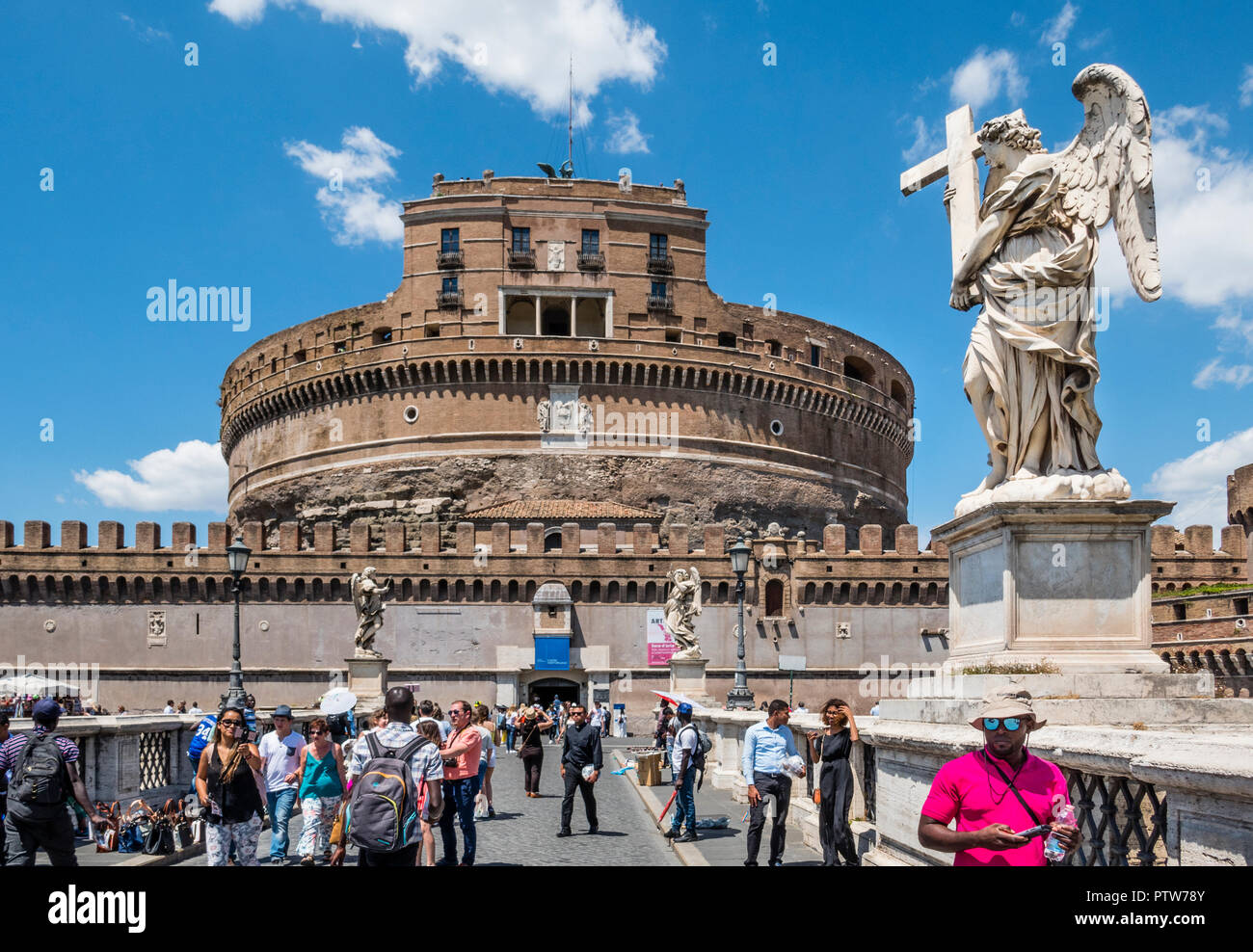 view from Ponte Sant'Angelo of Castel Sant'Angelo with the Angel statue ...