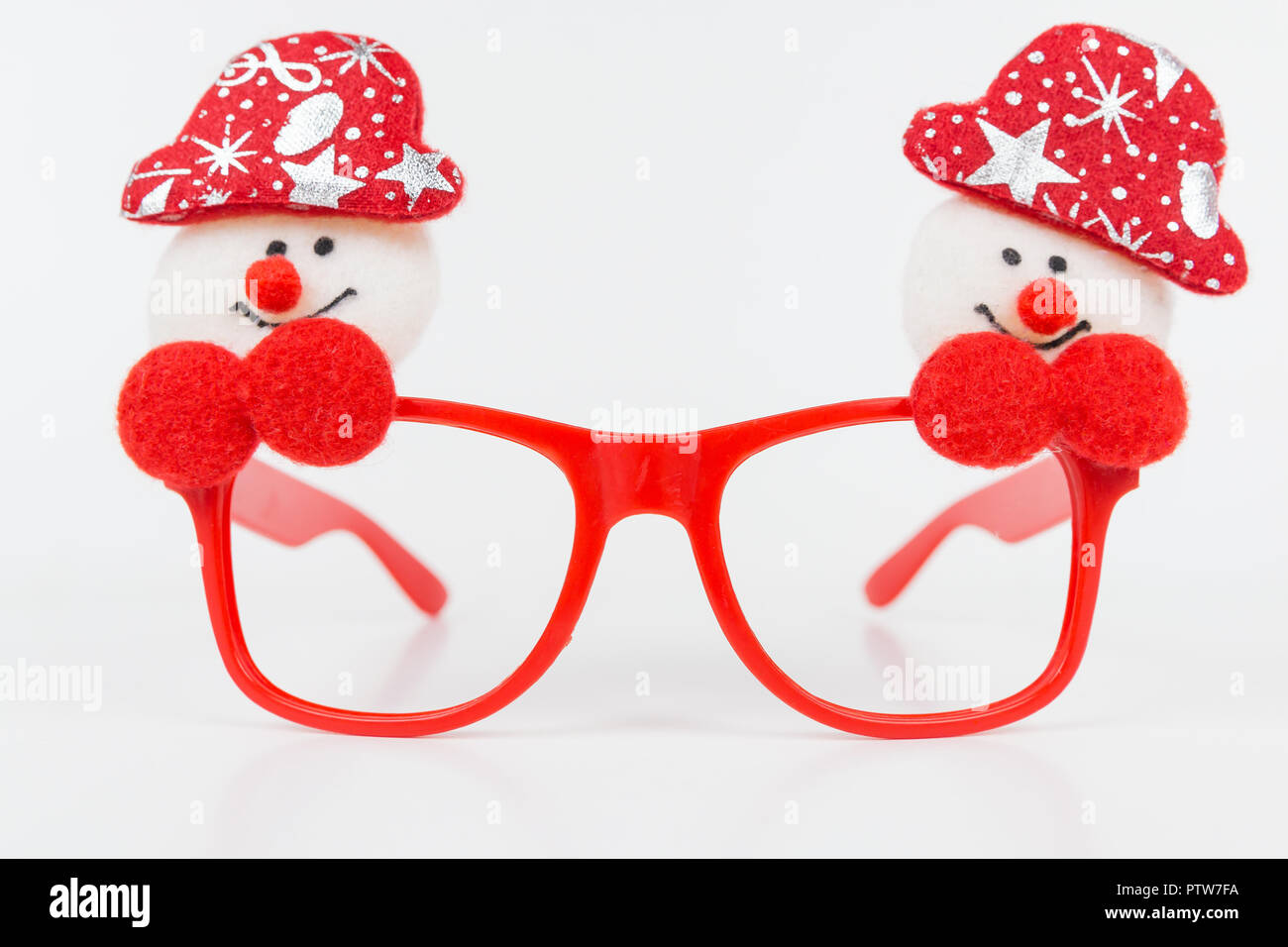 Christmas snowman glasses isolated on white background, close up Stock ...