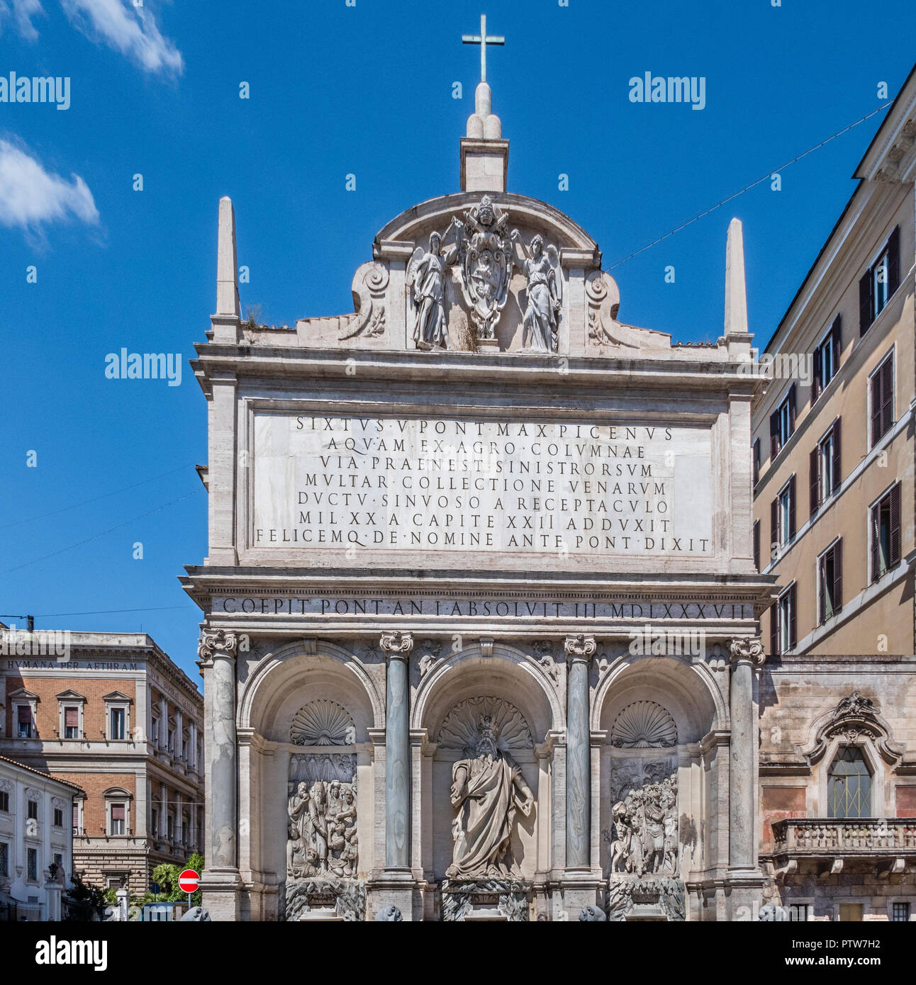 Fontana dell'Acqua Felice, known as Fountain of Moses, with a dominant ...