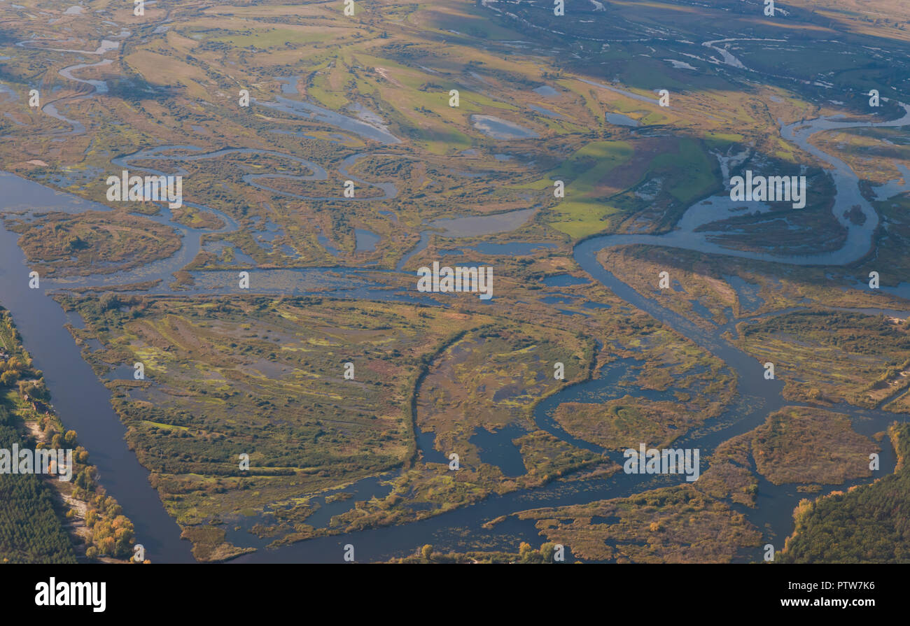 High above the ground view from airplane earth from height Stock Photo ...