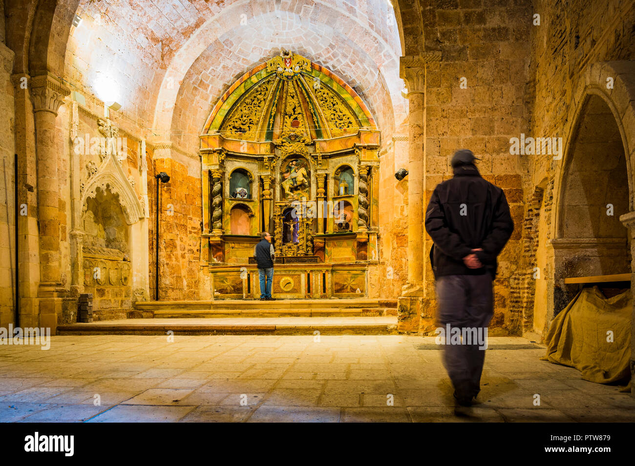 Altarpiece inside the Romanesque church of San Miguel. Ayllon, Segovia ...