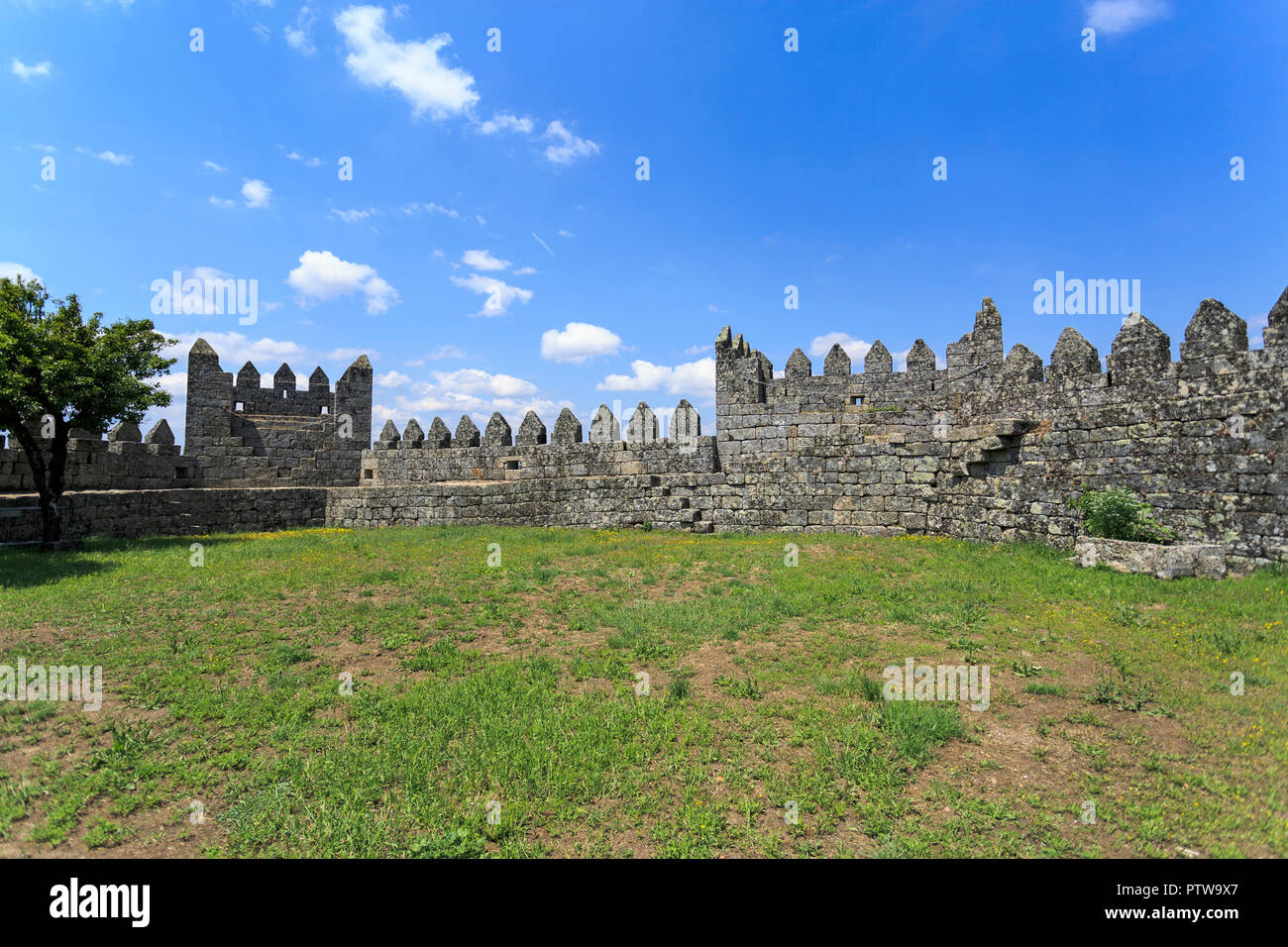 View of the inside walls of the medieval, castle founded in mid 12th ...