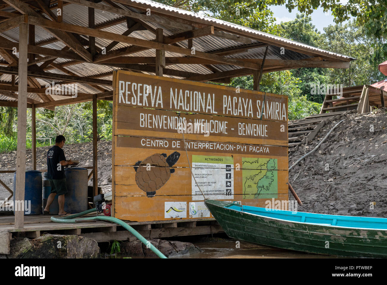 Pacaya Samiria Reserve, Peru, South America. Ranger station sign ...