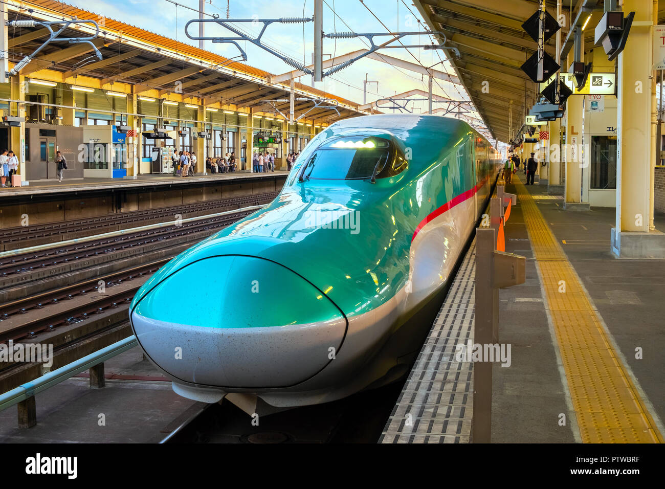 Sendai, Japan - April 21 2018: The Hayabusa is a high-speed Shinkansen service operated by JR ...