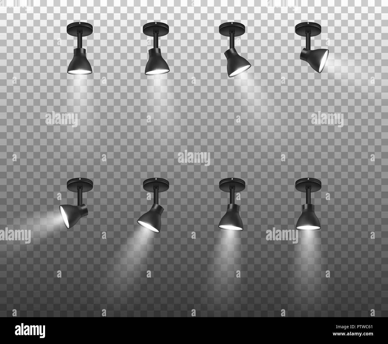 Vector Realistic 3d Black Spotlights Set in Different Slopes Closeup ...