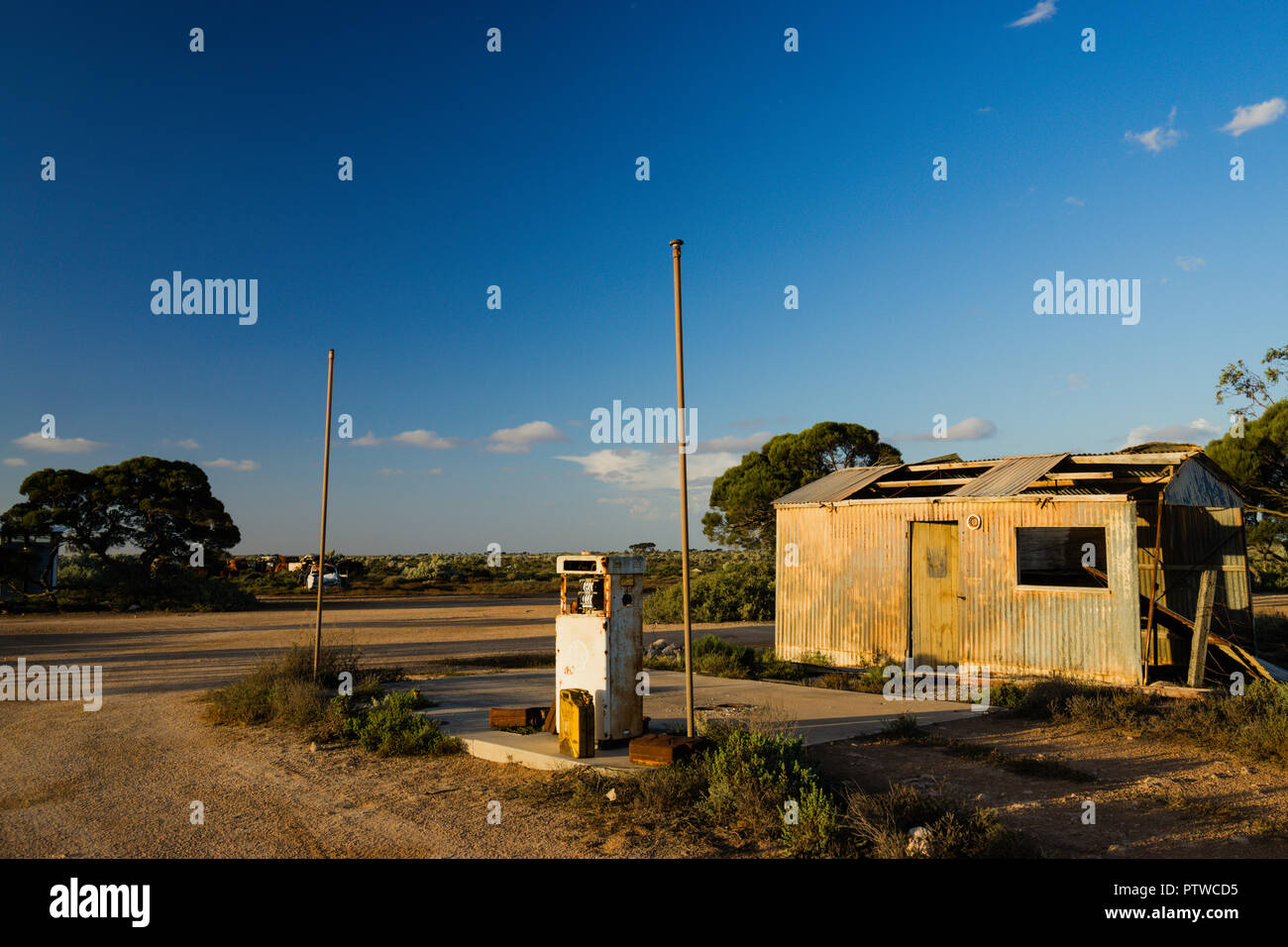 Old petrol bowser at the historic Koonalda Homestead on the old Eyre ...