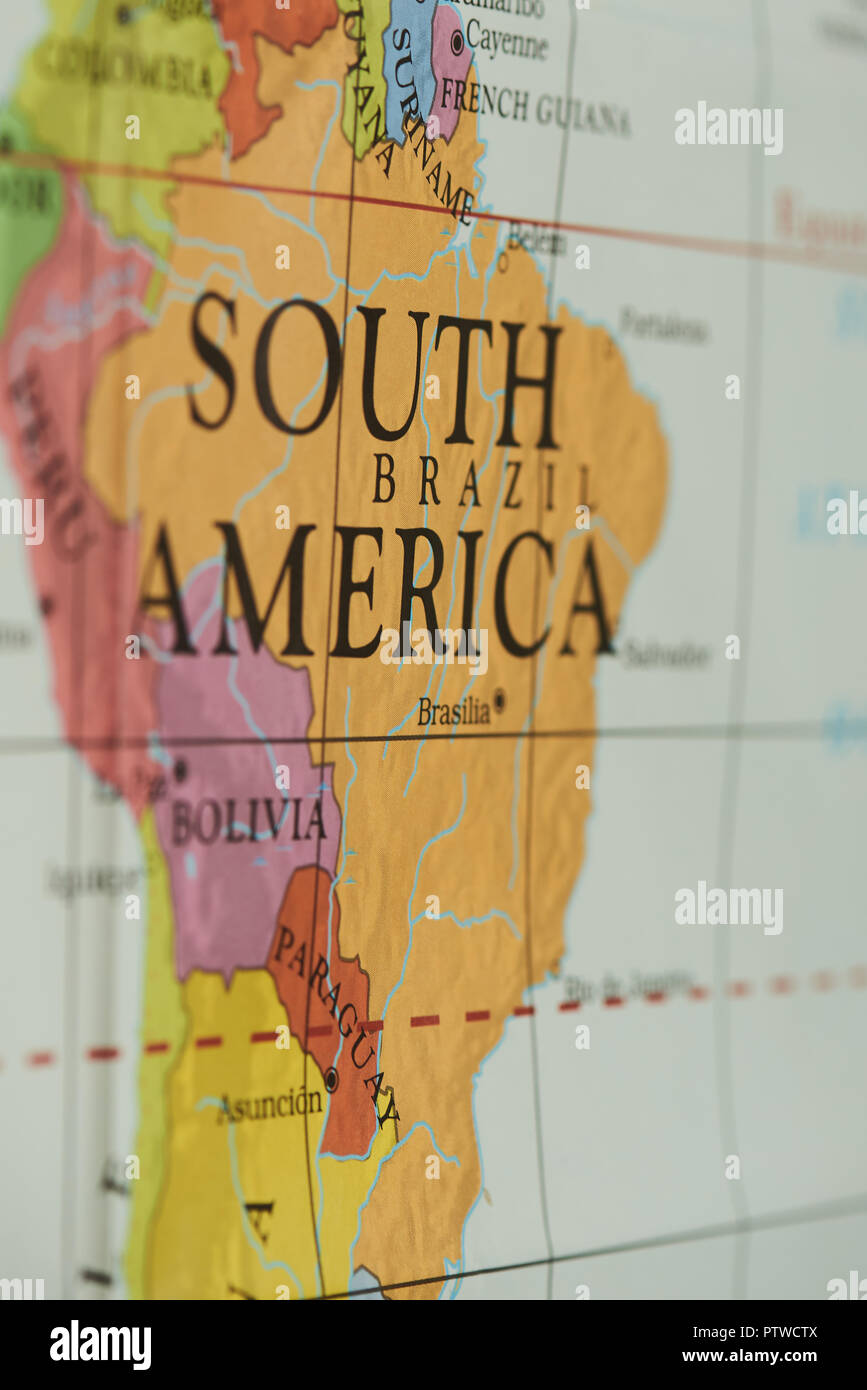 Brazil territory country on paper map close up view Stock Photo - Alamy