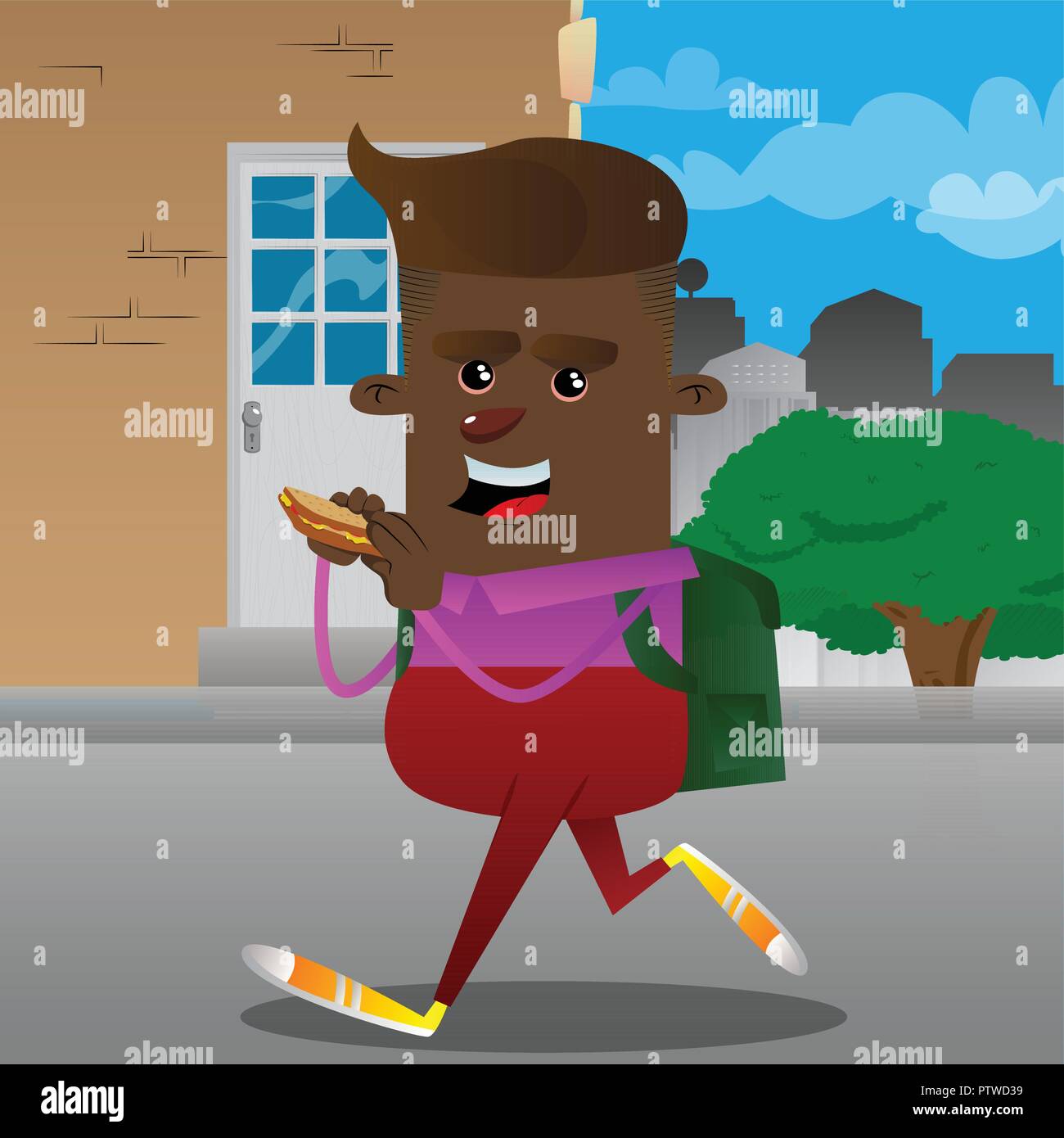 Schoolboy eating a sandwich. Vector cartoon character illustration ...