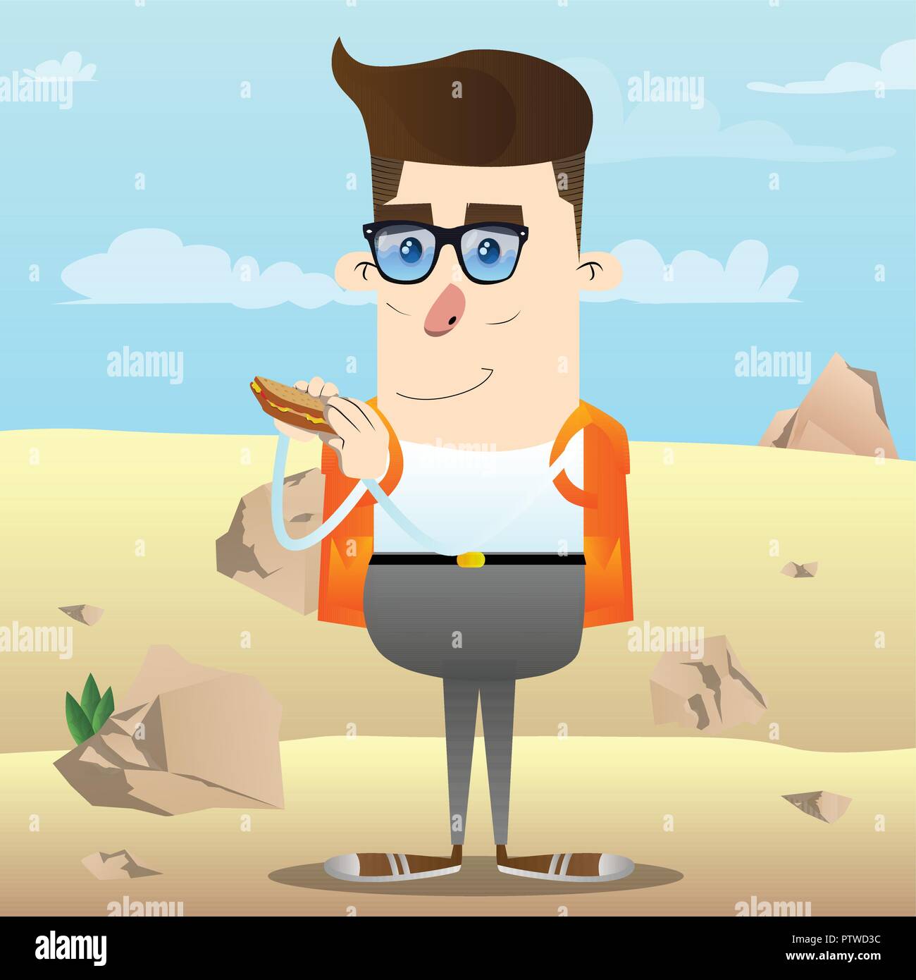Schoolboy eating a sandwich. Vector cartoon character illustration ...