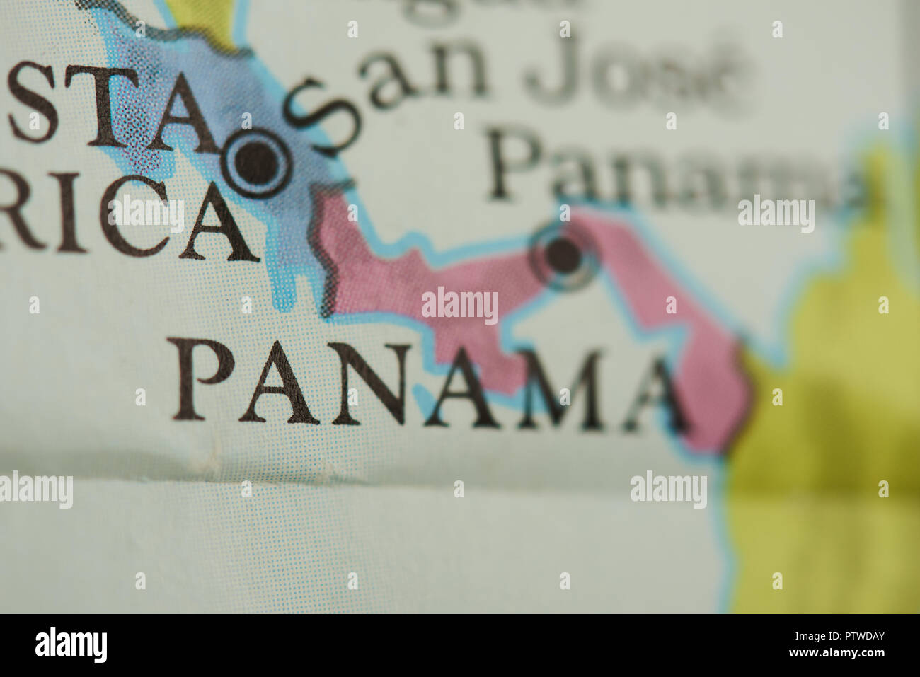 Panama country on paper map close up view Stock Photo - Alamy