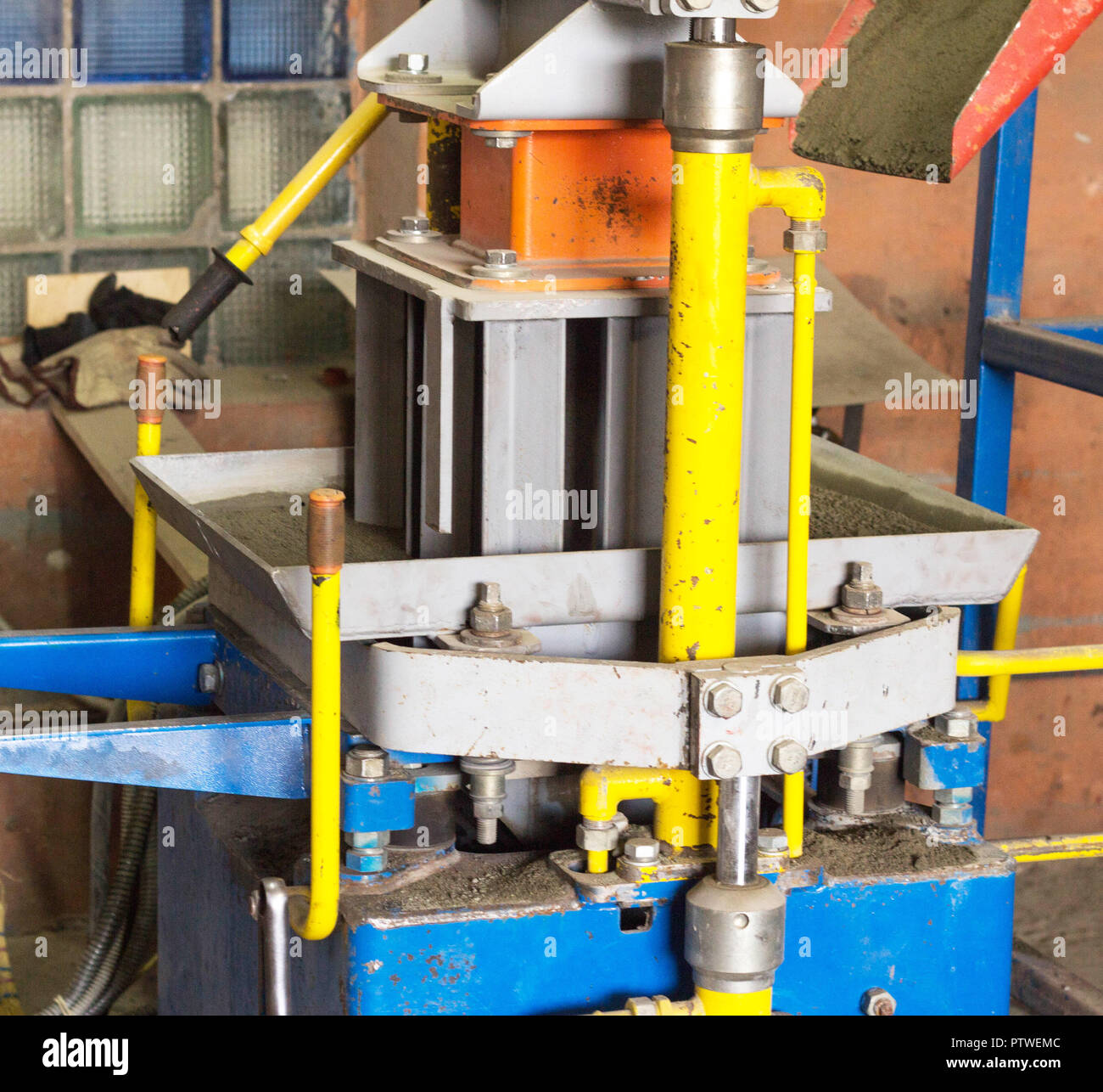 Machine for the manufacture of paving slabs, close-up, machine Stock ...